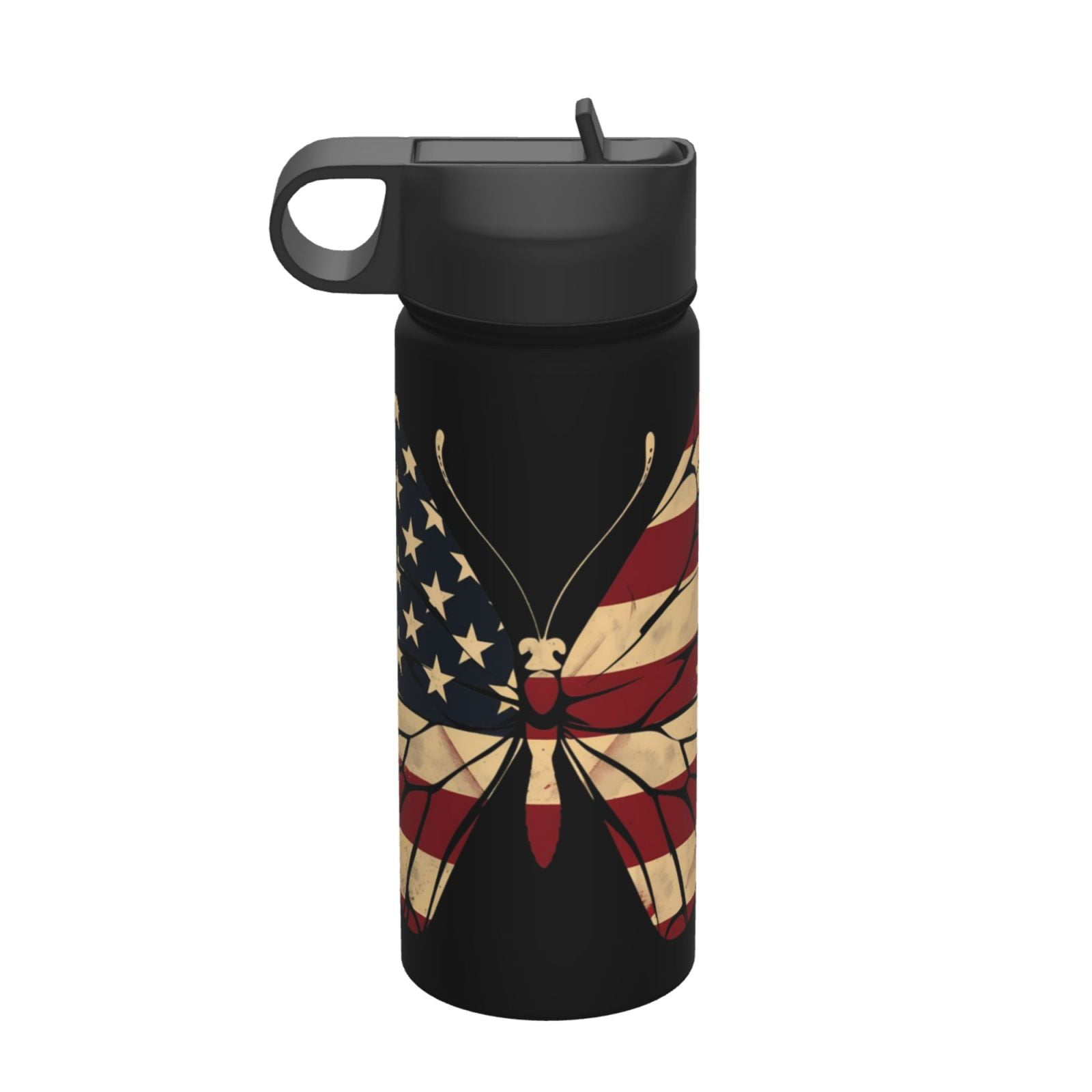 Yiaed Patriotic USA Butterfly Art Print Water Bottle with Straw Lid ...
