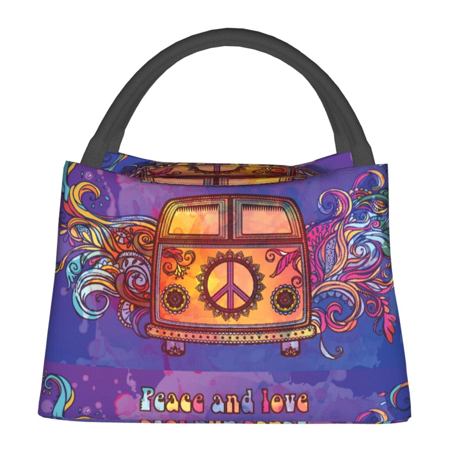 Yiaed Peace And Love Print Lunch box lunch bag Portable Insulated Lunch ...