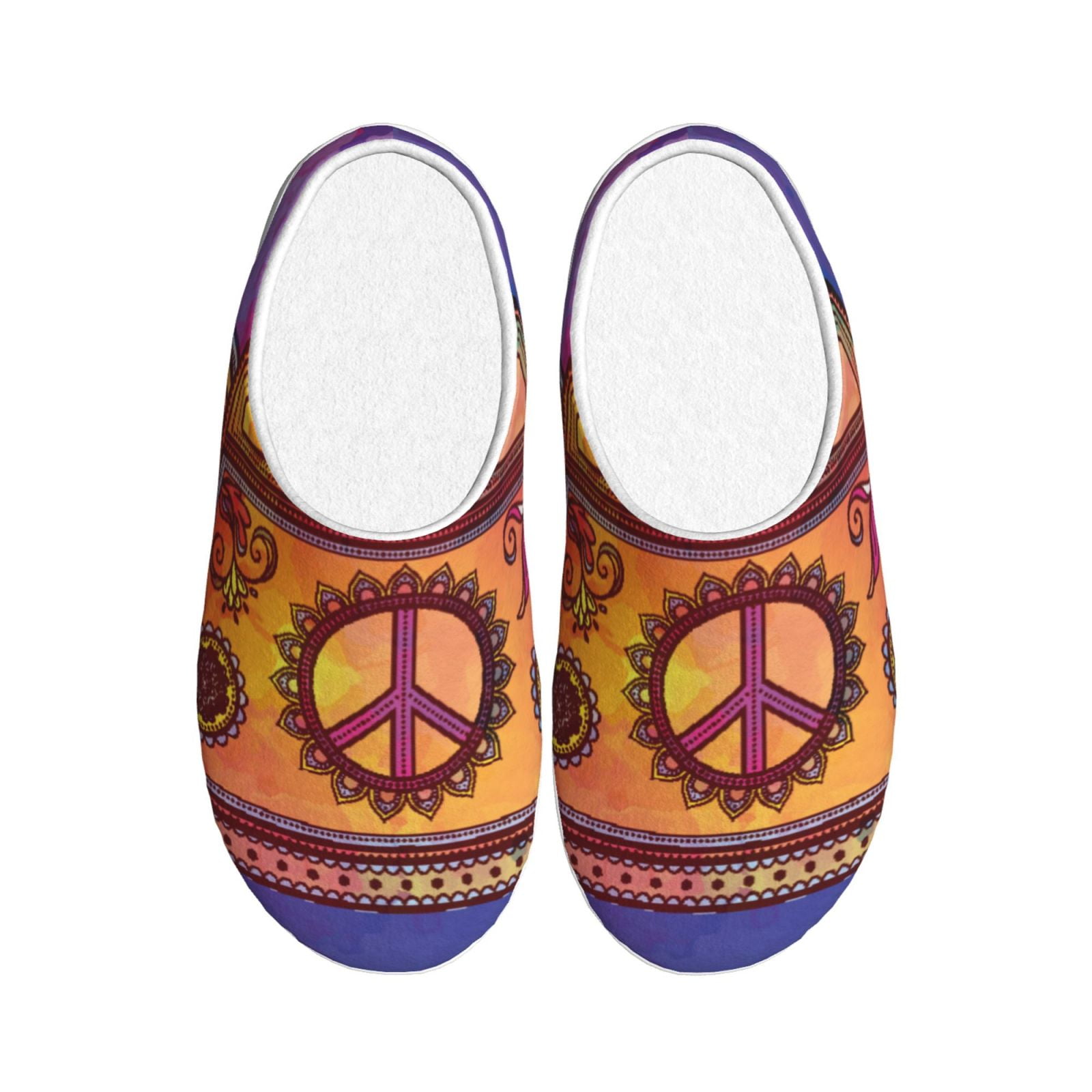 Yiaed Peace And Love Print Slippers Fuzzy Warm Cozy Slippers Non Slip ...