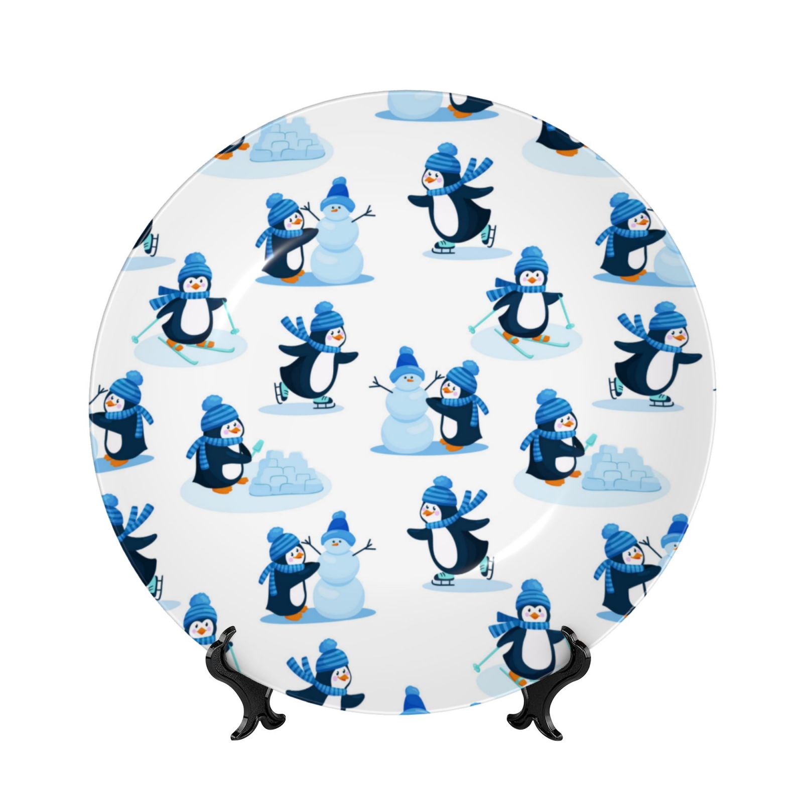 Yiaed Penguin Winter Fun Print Bone China Decorative Plate Ceramic ...