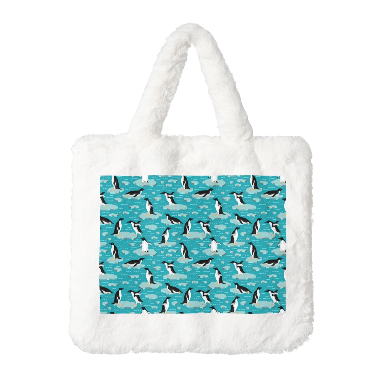 Yiaed Penguins On The Ice In The Sea Print Fluffy Shoulder Bag Plush ...