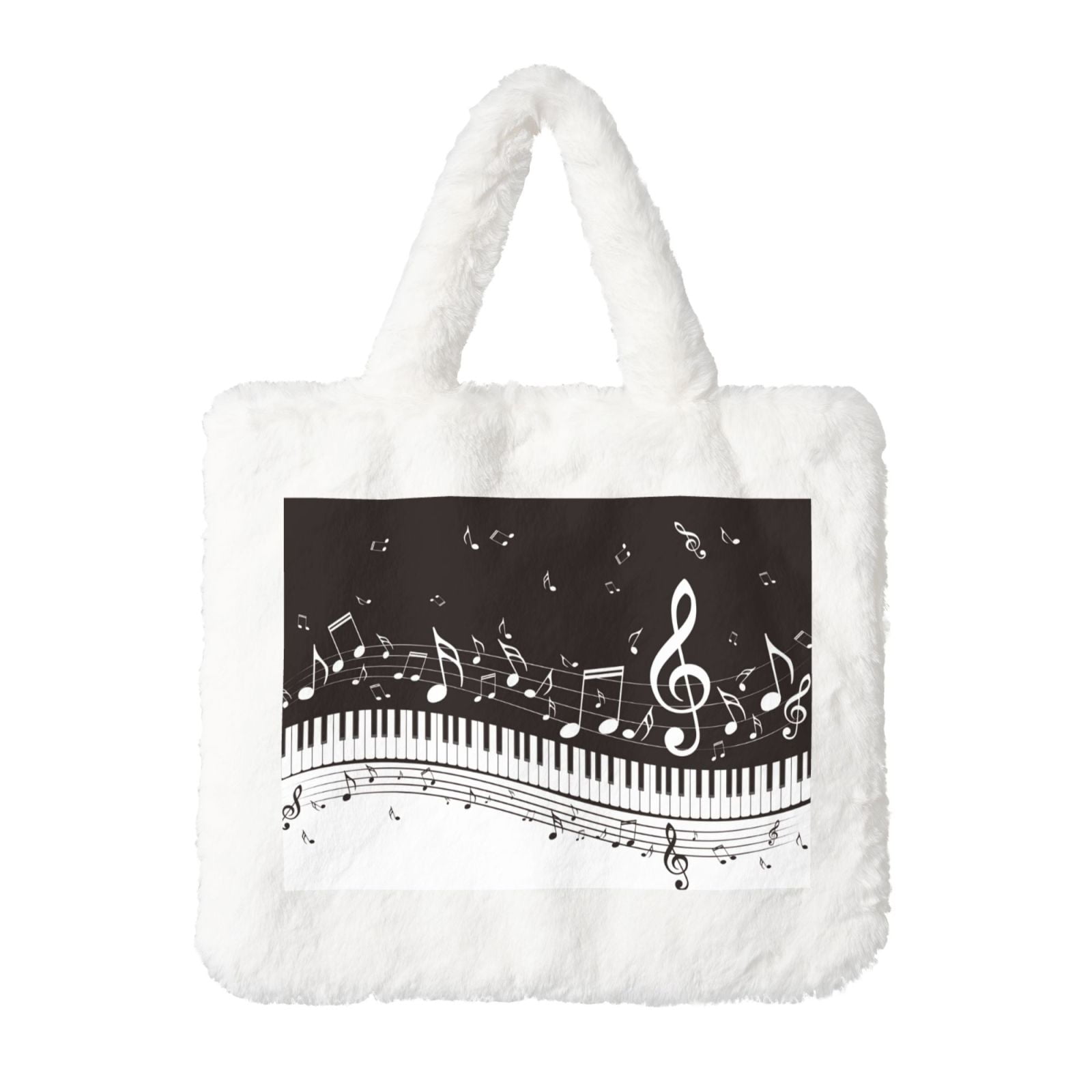 Yiaed Piano Keys With Musical Notes Print Fluffy Shoulder Bag Plush ...