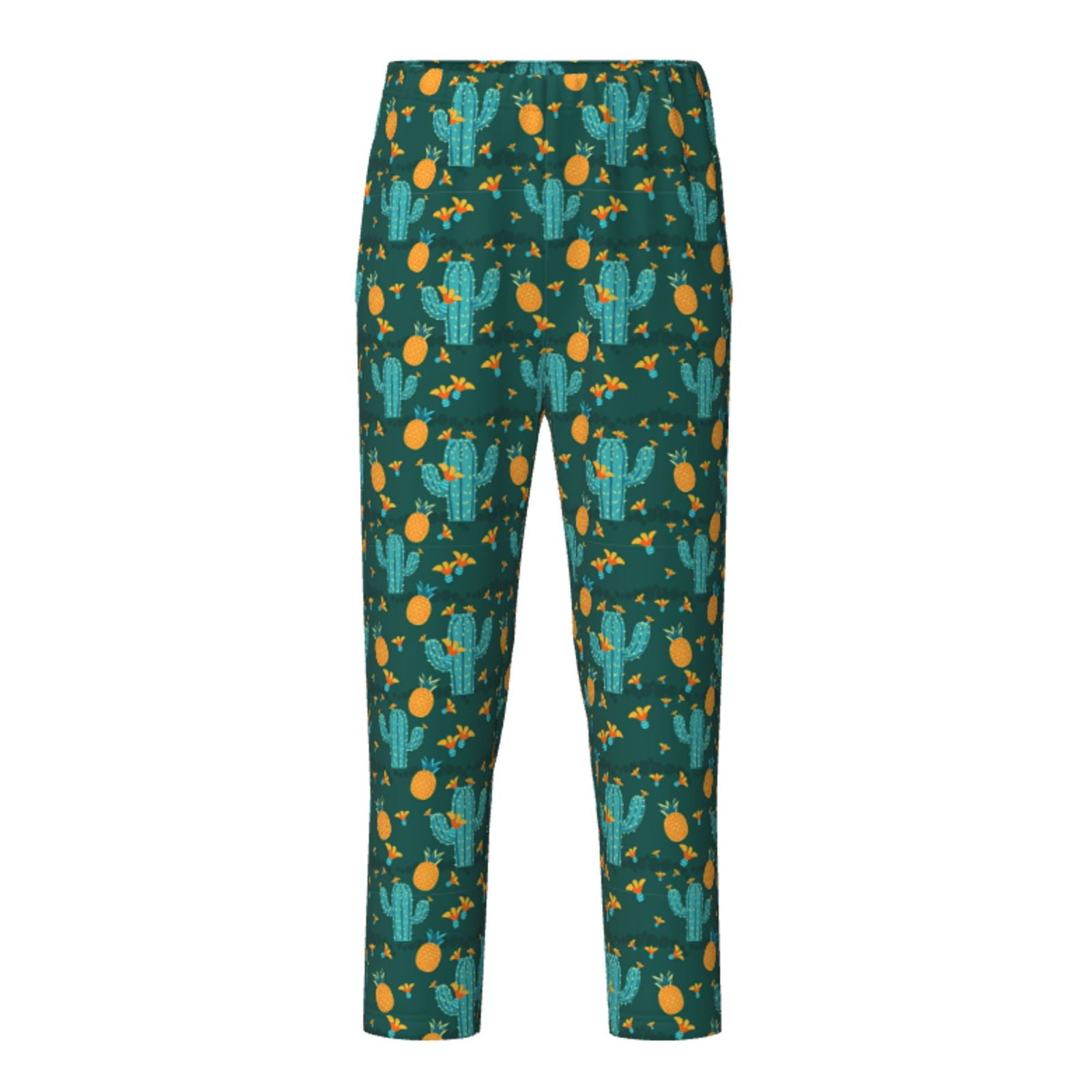 Yiaed Pineapple And Cactus Print Teenagers' Lounge Pants, Loose PJ ...