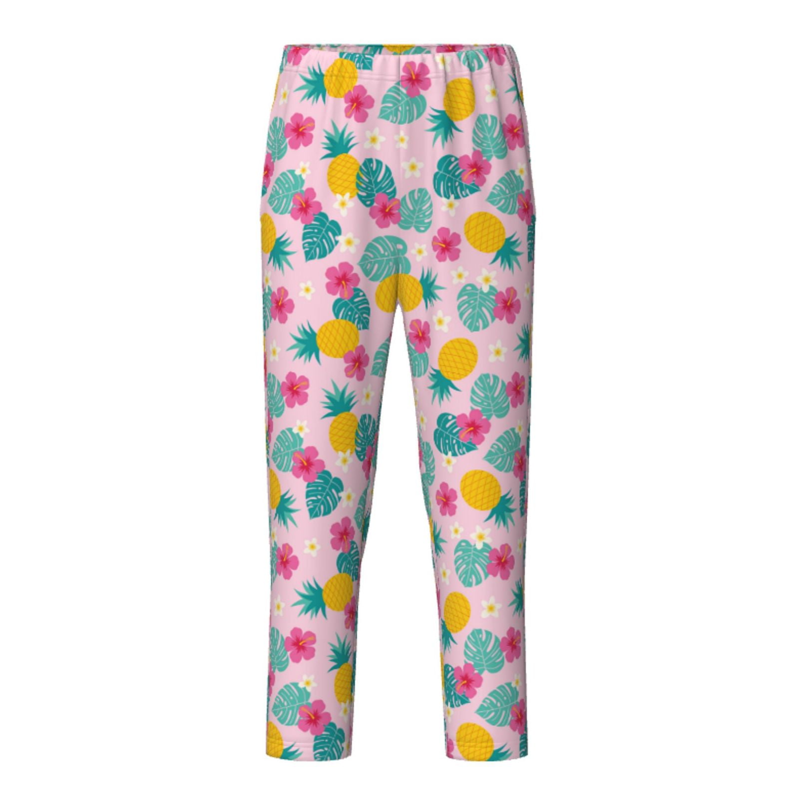Yiaed Pineapple And Leaves Print Teenagers' Lounge Pants, Loose PJ ...