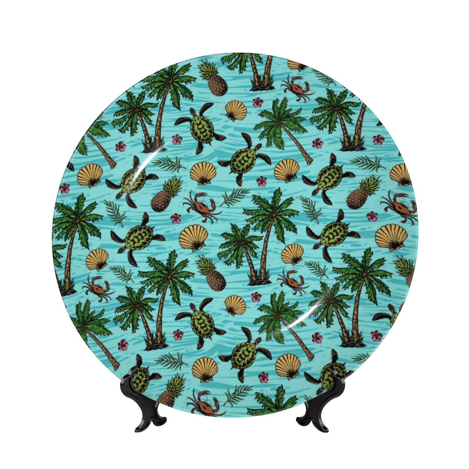 Yiaed Pineapple Sea Turtle Print Bone China Decorative Plate Ceramic ...