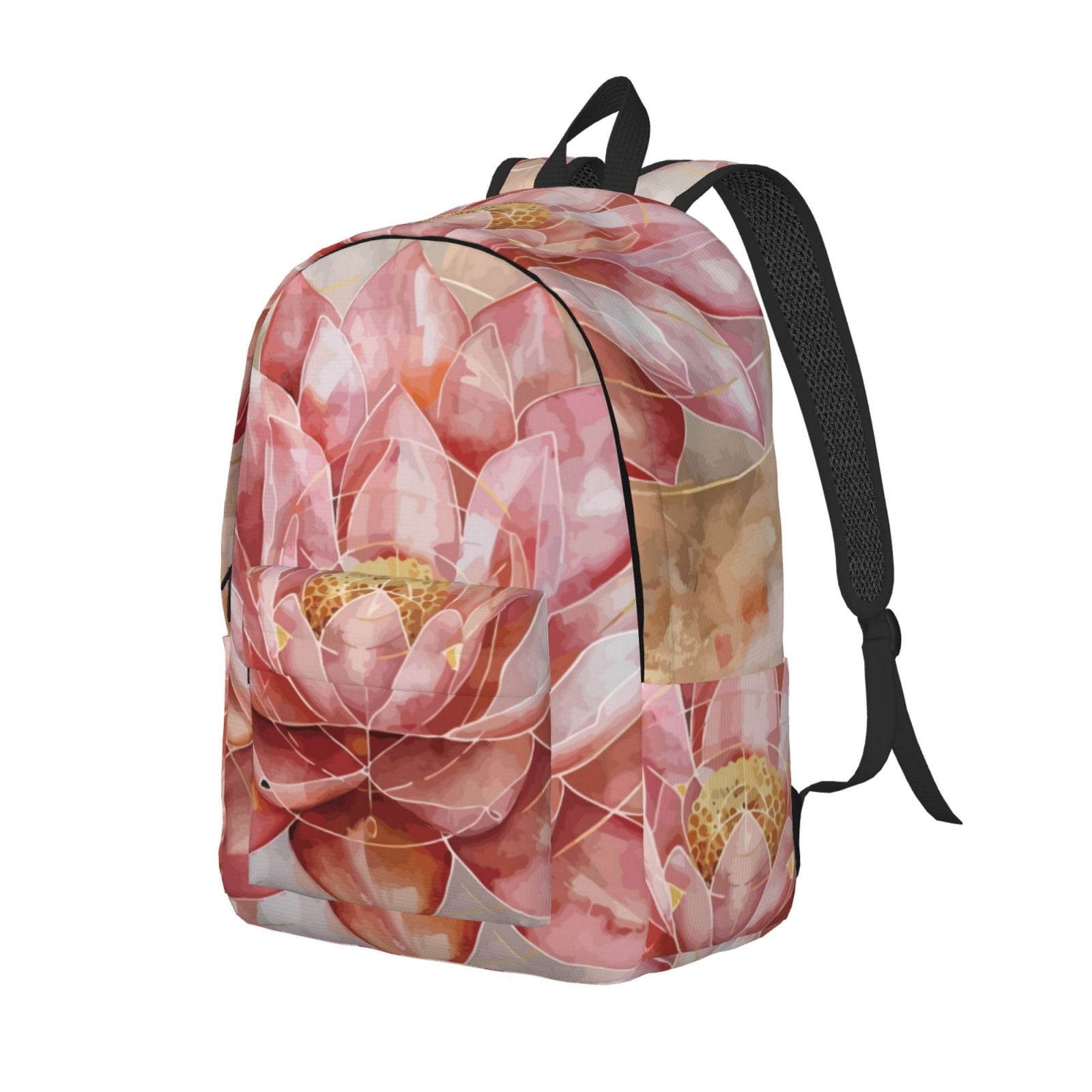 Yiaed Pink Lotus Print Laptop Backpack Travel Canvas Backpack Vintage ...