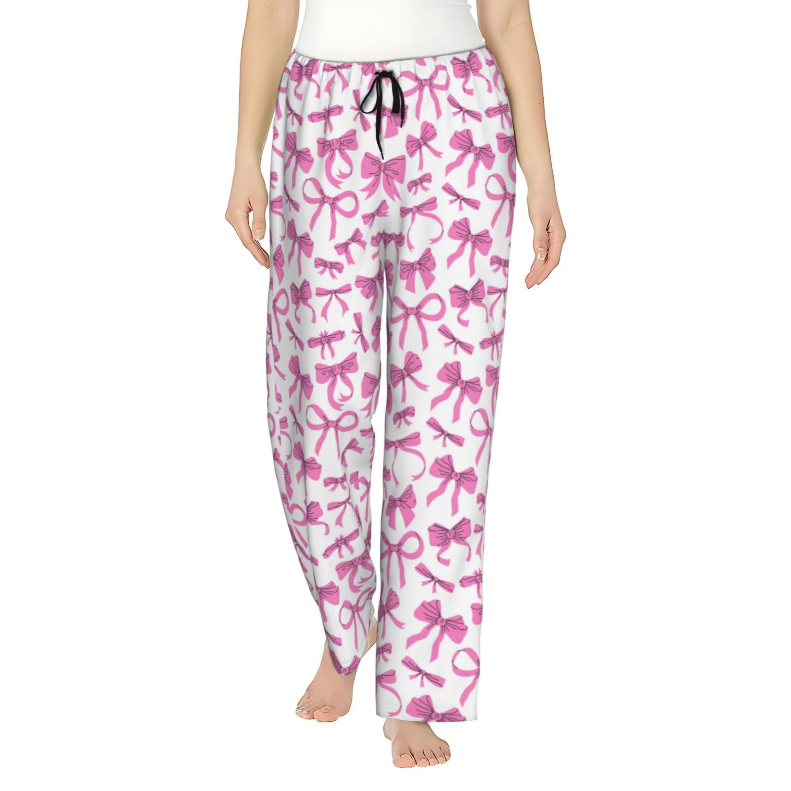 Yiaed Pink bows Print Womens Lounge Pants, Loose PJ Bottoms, Long ...