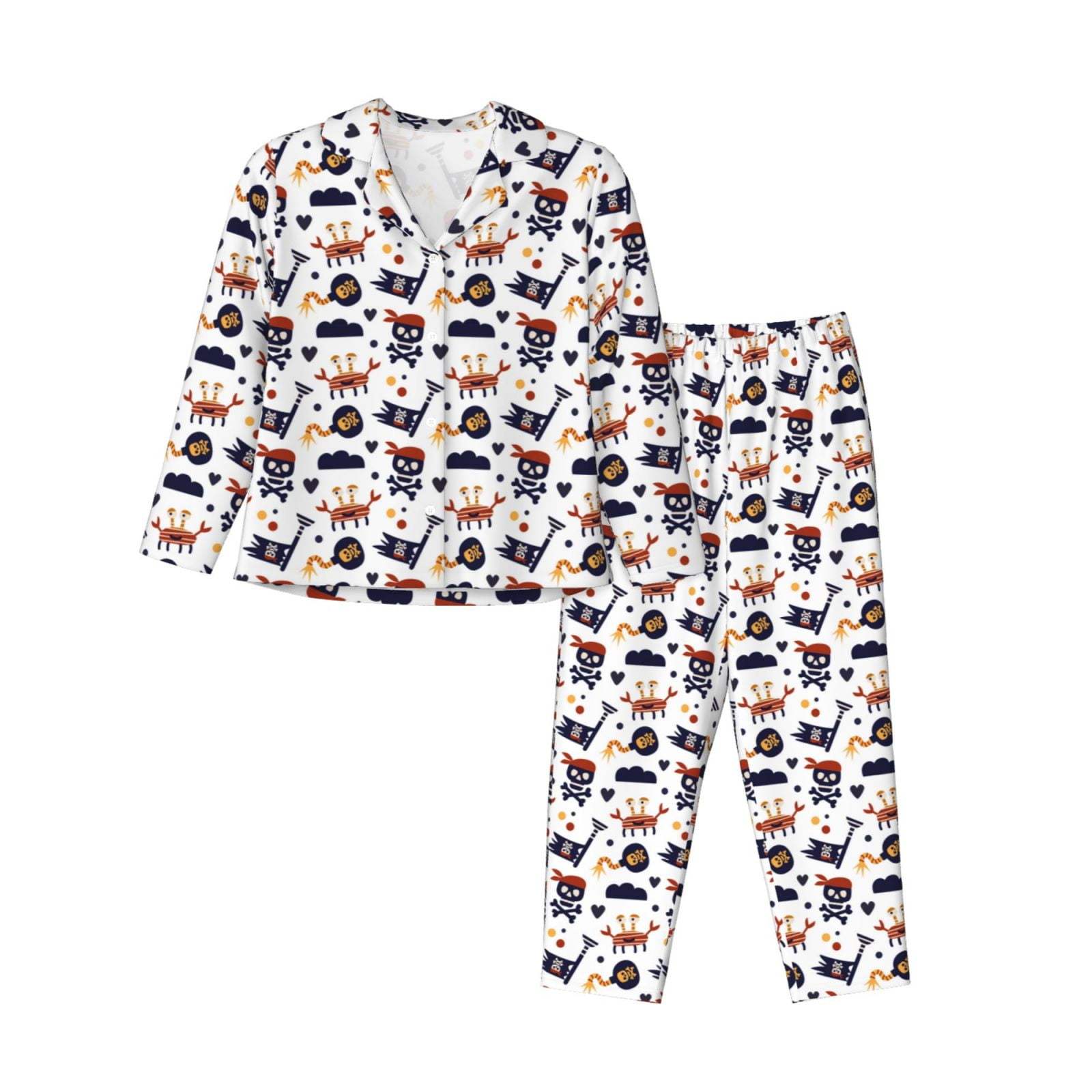 Yiaed Pirate Theme Print Pajamas Women's Long Sleeve Sleepwear Soft ...