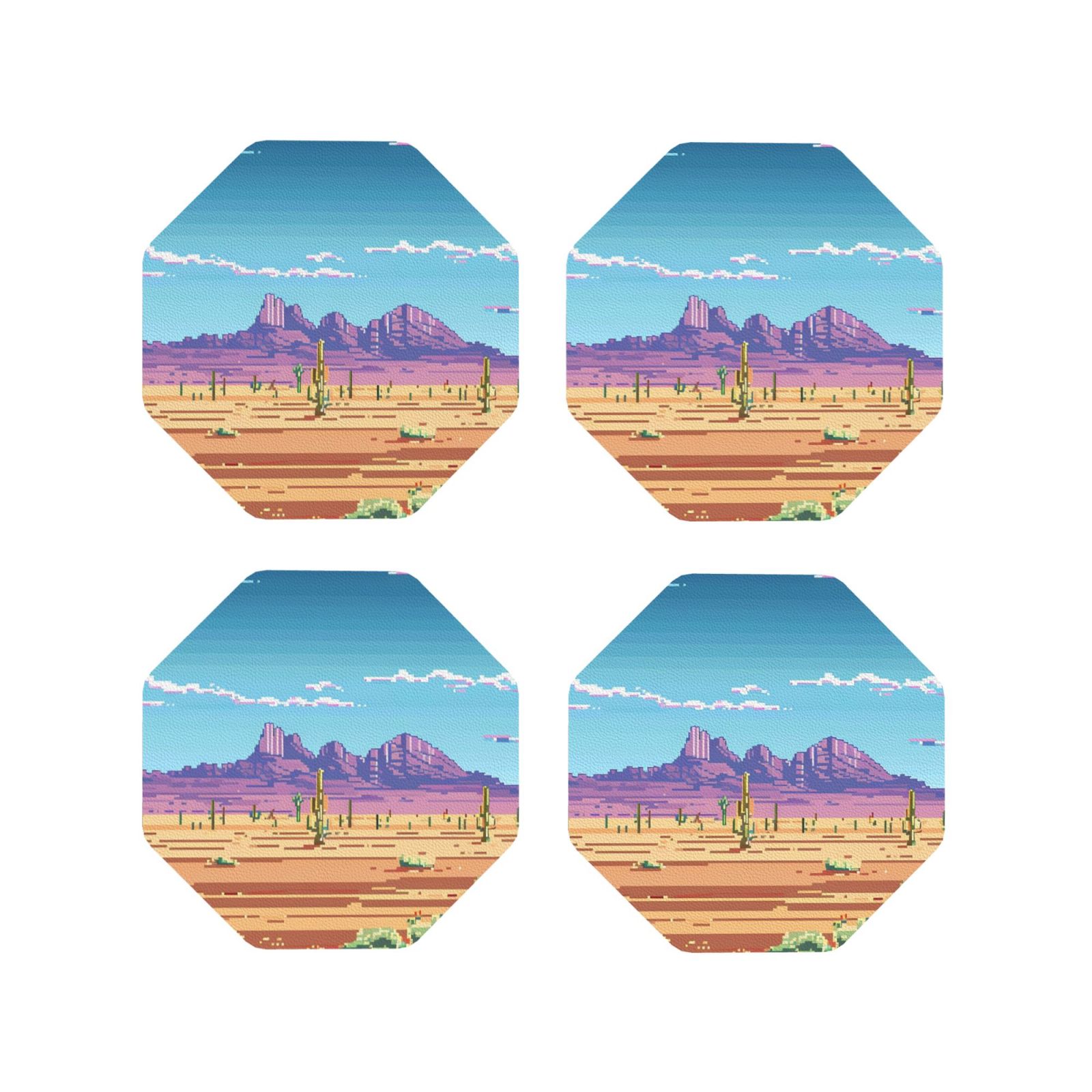 Yiaed Pixel Desert Landscape Print Leather Coasters for Drinks - Cup ...