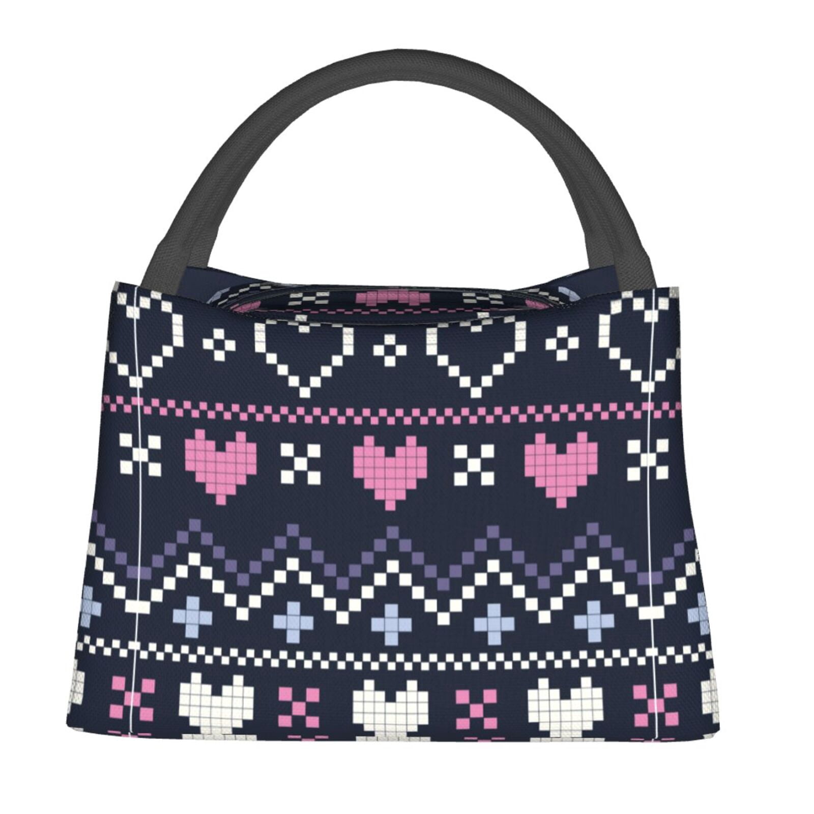 Yiaed Pixel Heart Winter Print Lunch box lunch bag Portable Insulated ...