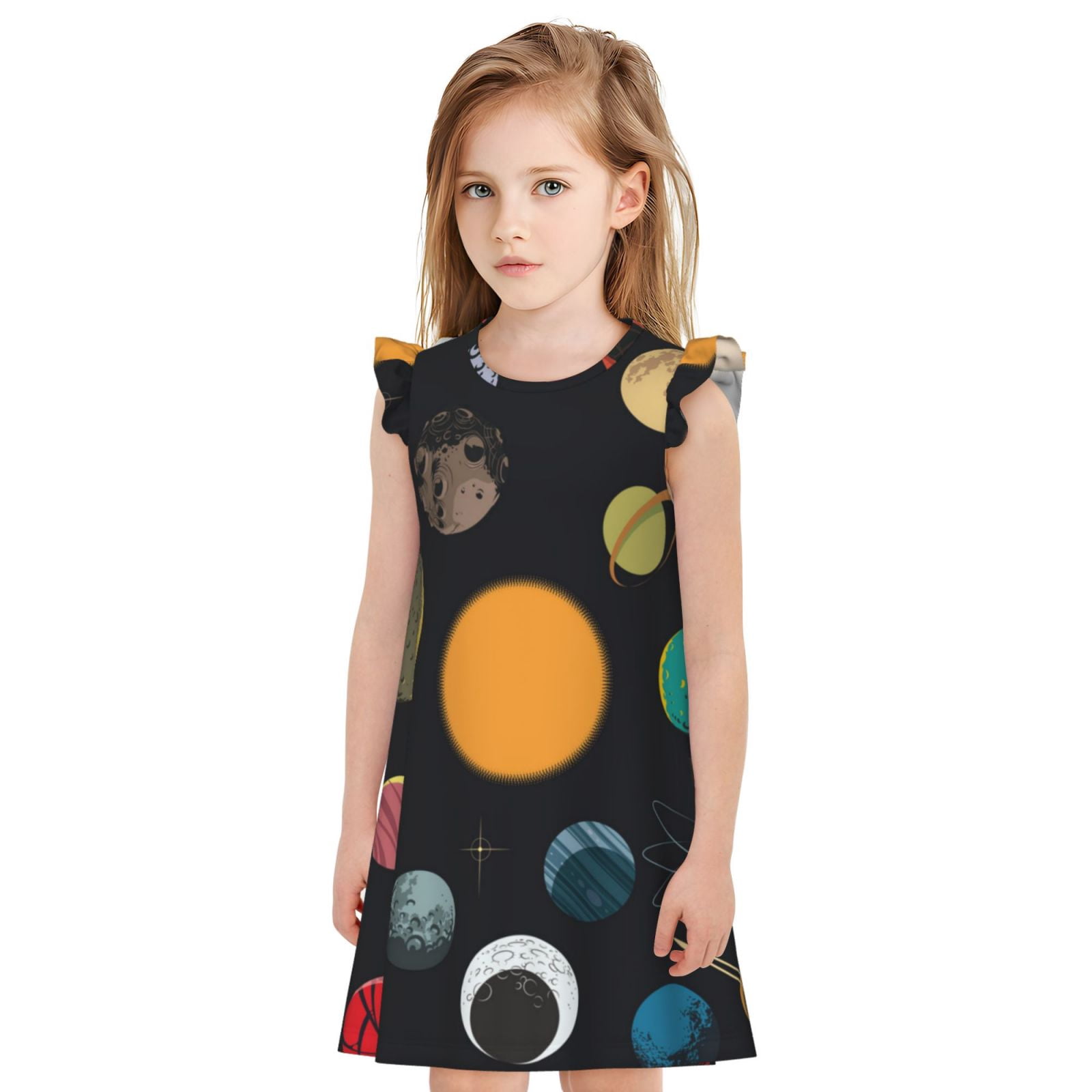 Yiaed Planets And Their Moons Print Girls Nightgowns, Princess Pajama ...