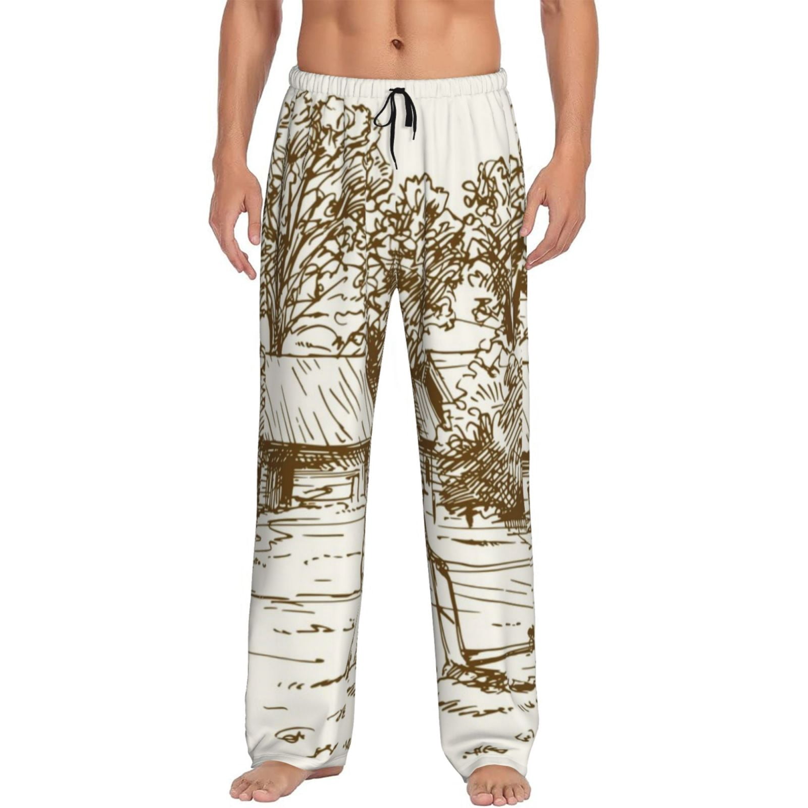 Yiaed Plowed Field With Horses Print Men's Lounge Pants, Loose PJ ...