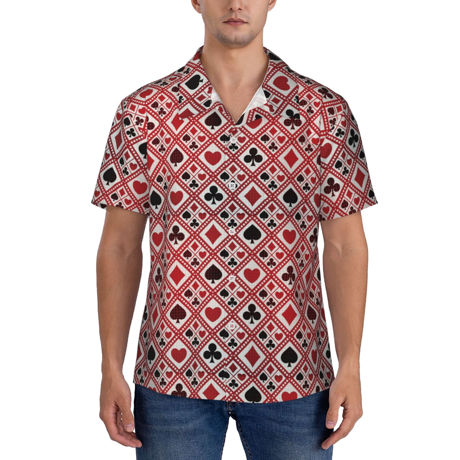Yiaed Poker Print Hawaiian Shirt for Men Short Sleeve Button Down ...
