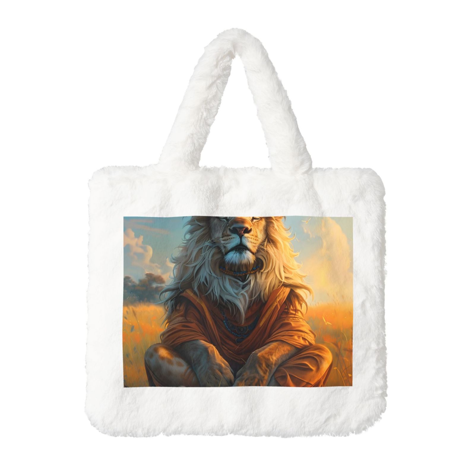 Yiaed Prairie Meditating Lion Print Fluffy Shoulder Bag Plush Bags ...