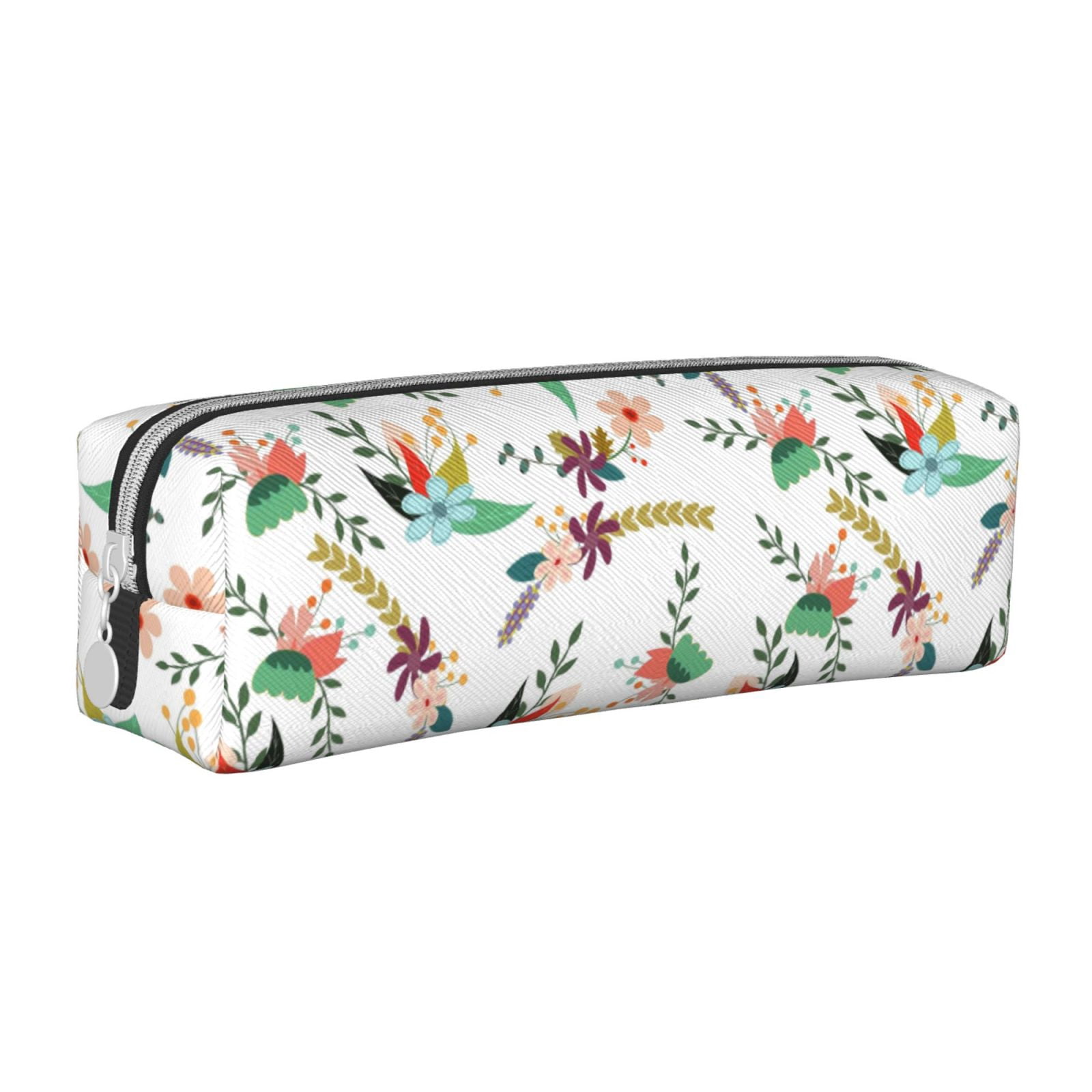 Yiaed Pretty Floral With Leaves Print Leather Pencil Case - Leather Pen ...