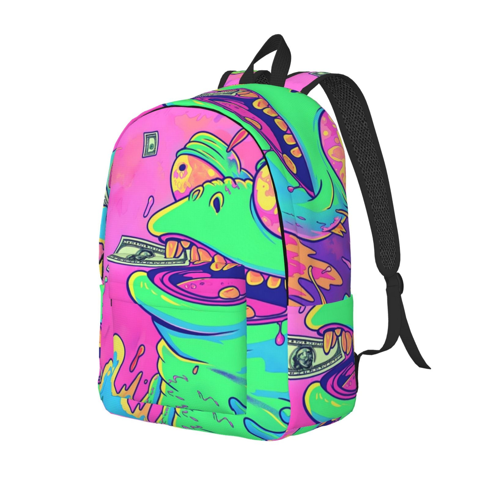 Yiaed Psychedelic Cartoon Frog Print Laptop Backpack Travel Canvas ...