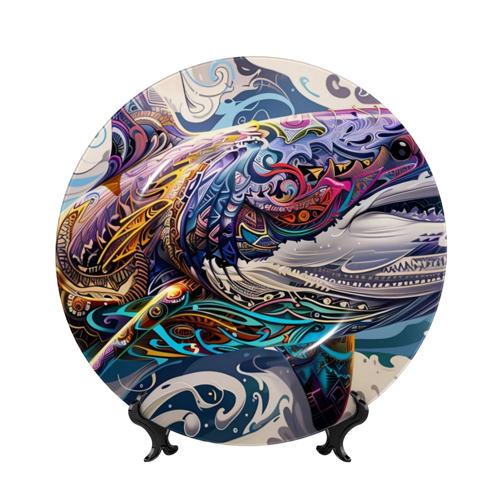 Yiaed Psychedelic Shark Artwork Print Bone China Decorative Plate ...
