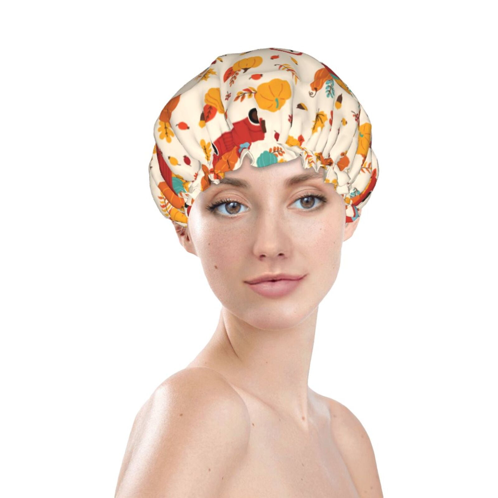 Yiaed Pumpkins On Red Car And Tractor Print Reusable Shower Cap & Bath ...