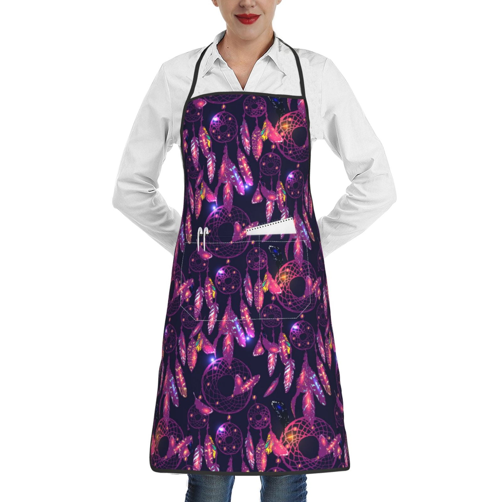 Yiaed Purple Dreamcatcher Print Kitchen Apron with Hand Wipe Pockets ...
