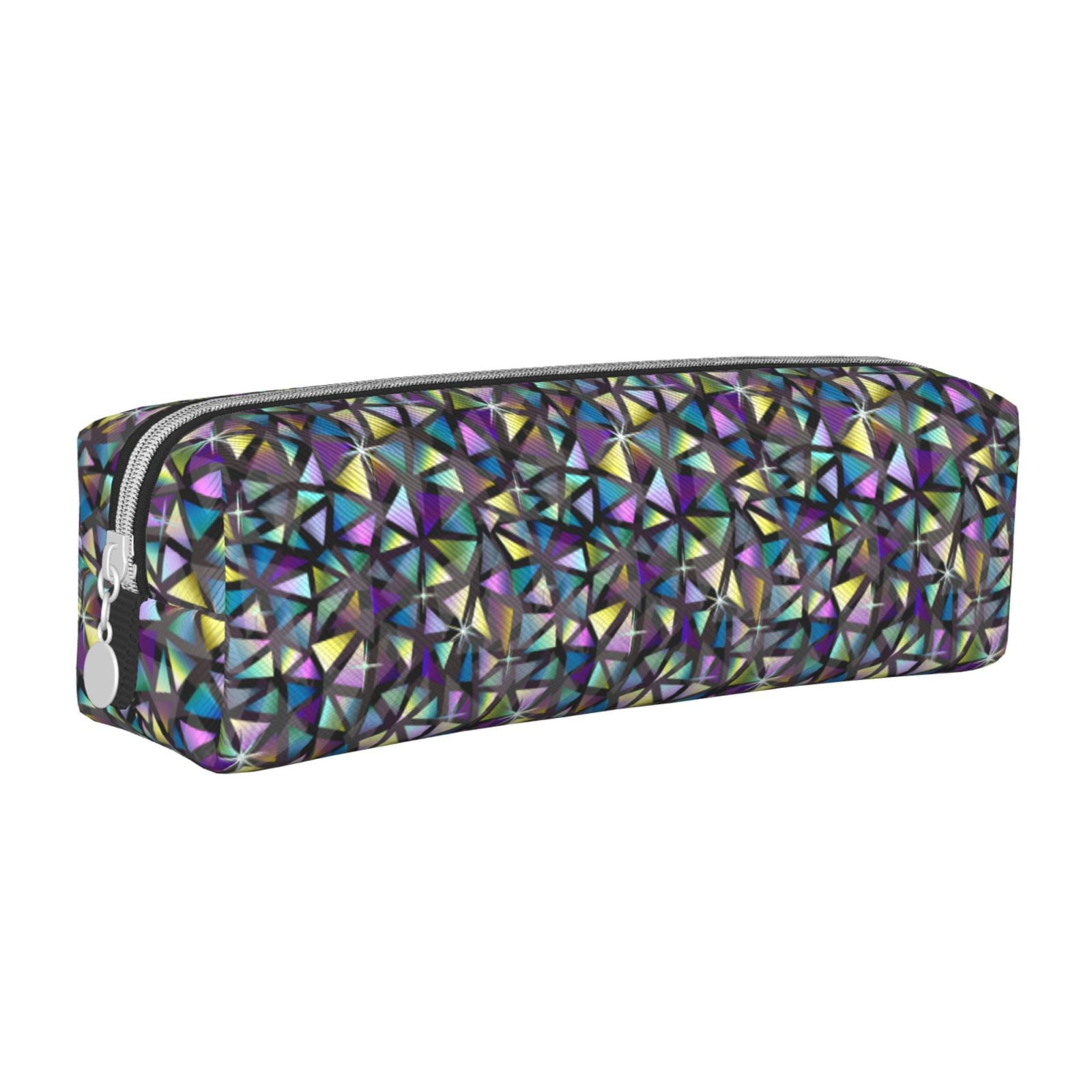 Yiaed Purple-Gold Triangles Print Leather Pencil Case - Leather Pen ...