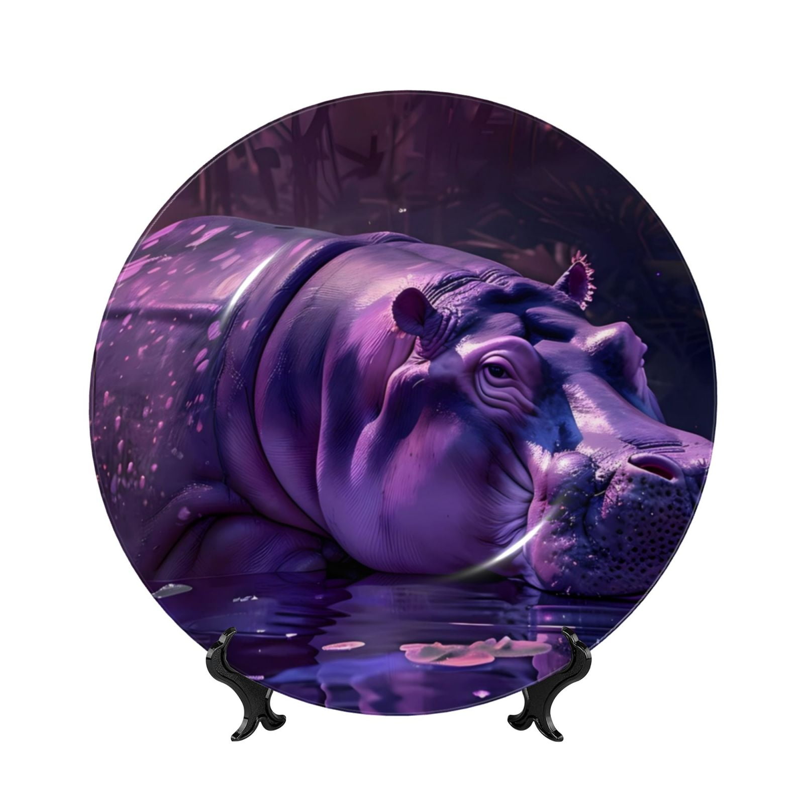 Yiaed Purple Hippo In Water Print Bone China Decorative Plate Ceramic ...