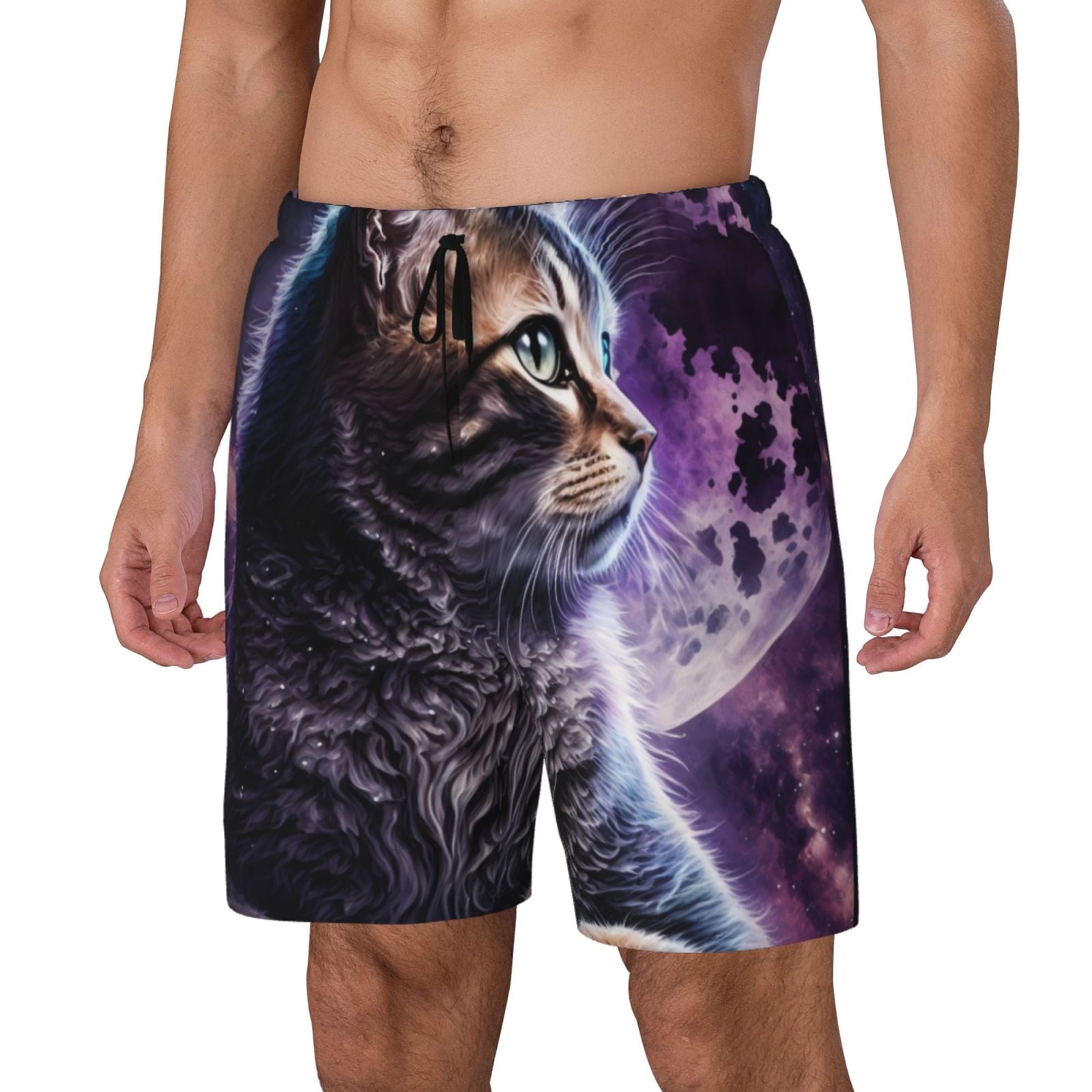 Yiaed Purple Moon Cat Print Mens Swim Trunks Bathing Suit Compression ...