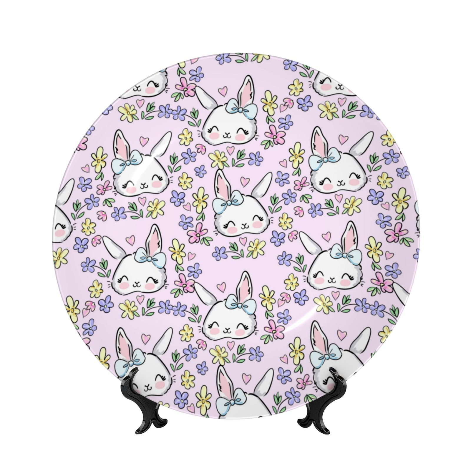 Yiaed Purple Rabbit Print Bone China Decorative Plate Ceramic Dinner ...