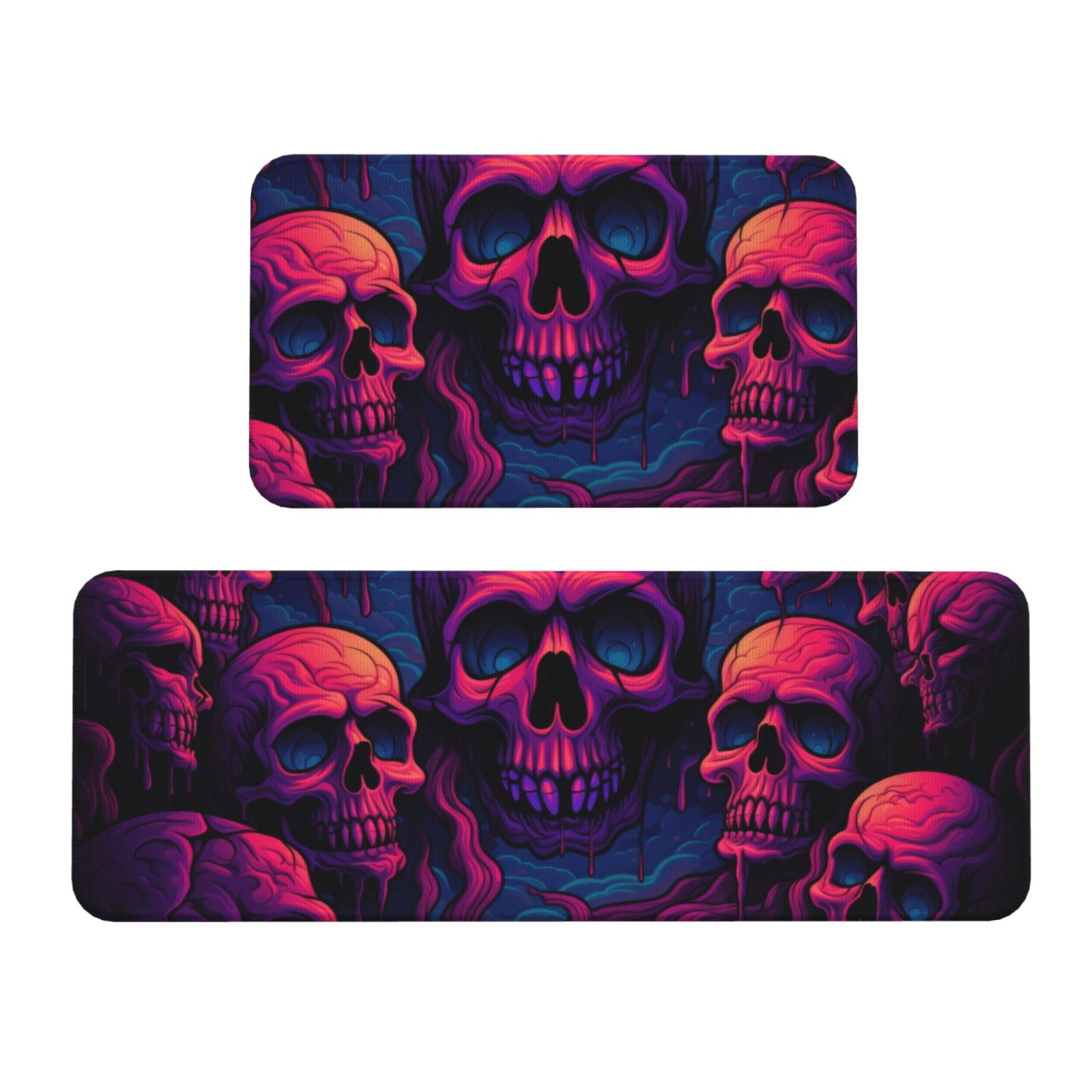Yiaed Purple-Red Skull Kitchen Rugs Sets of 2 Kitchen Mats Cushioned ...