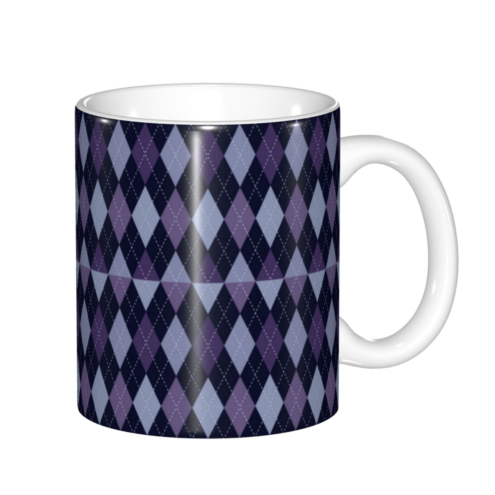 Yiaed Purple and Blue Squares Print Ceramics Coffee,Large Handle Design ...