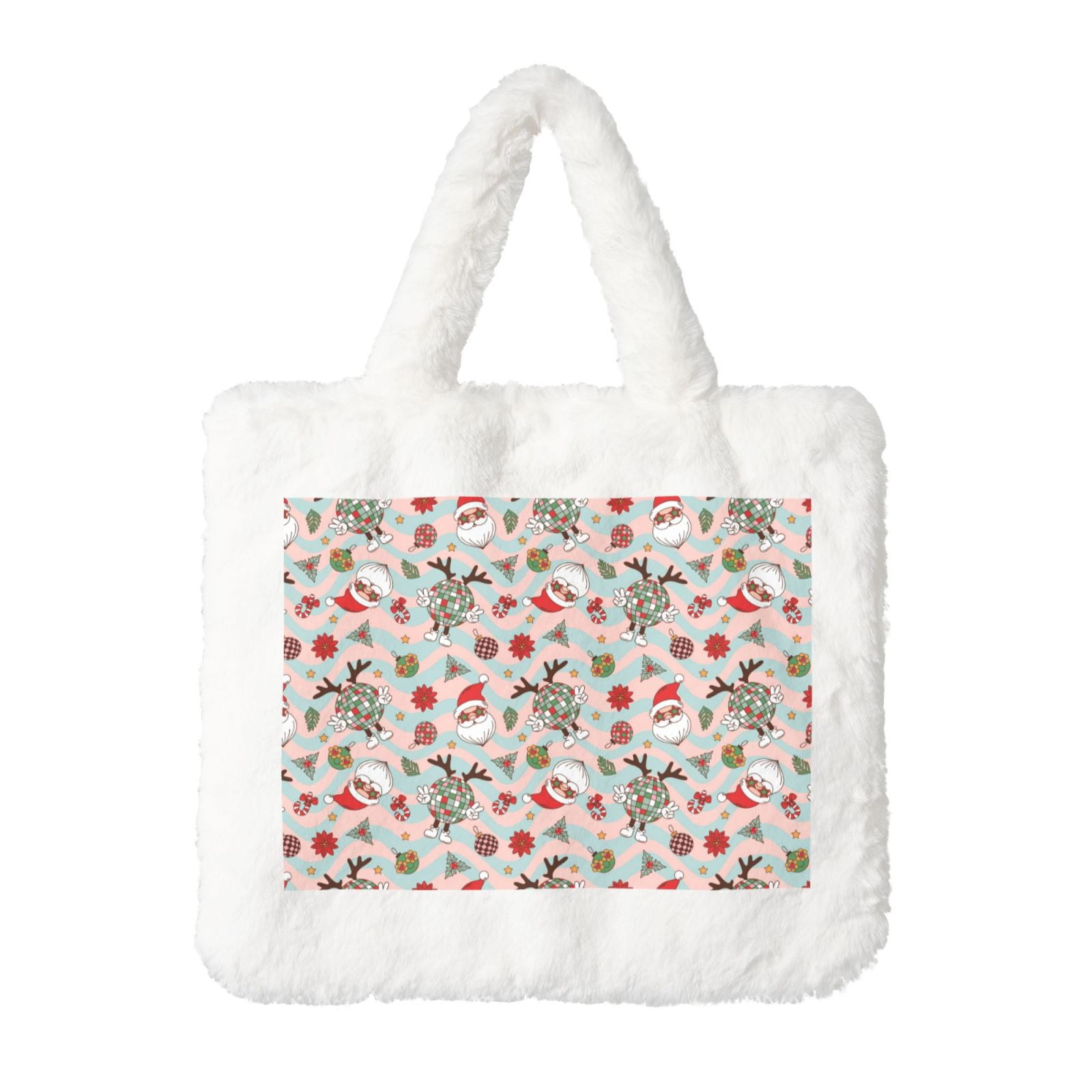 Yiaed Quirky Santa Reindeer Retro Wave Print Fluffy Shoulder Bag Plush ...