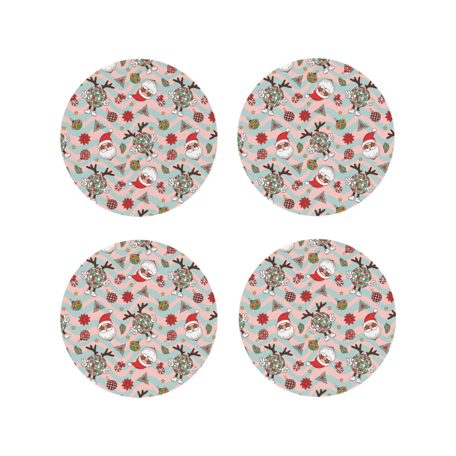 Yiaed Quirky Santa Reindeer Retro Wave Print Leather Coasters for ...