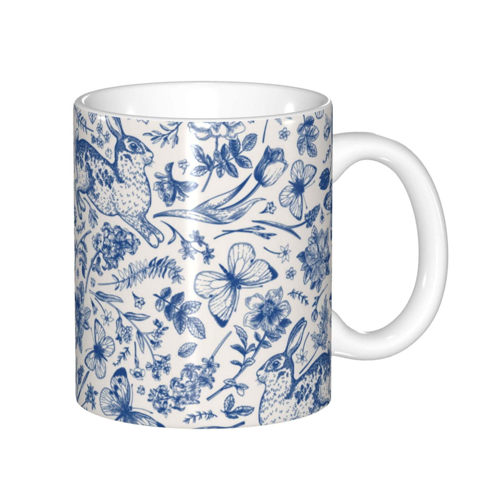 Yiaed Rabbit And Butterfly Print Ceramics Coffee,Large Handle Design ...