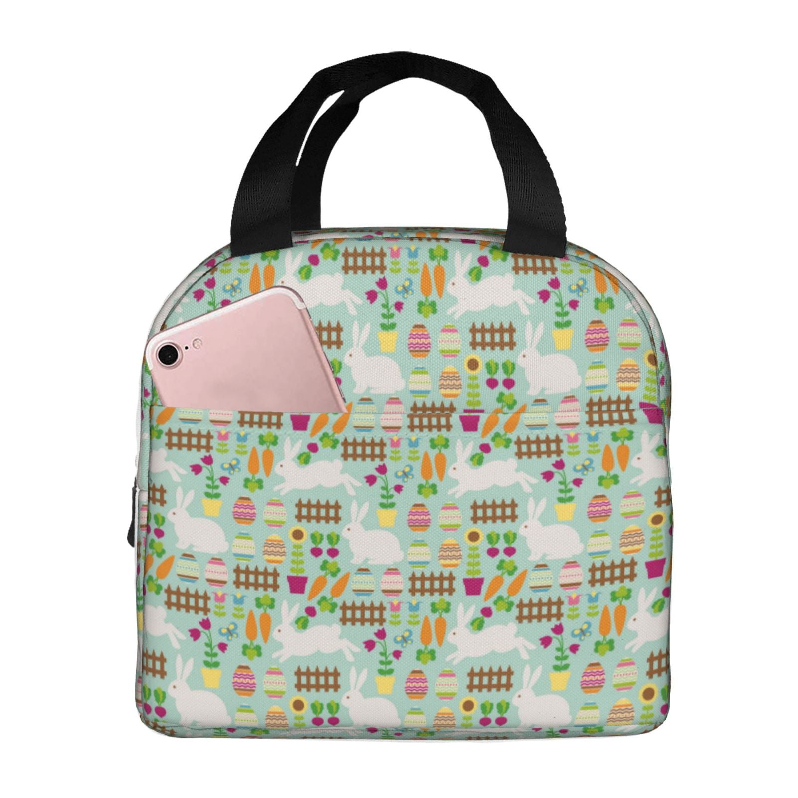 Yiaed Rabbit And Carrot Print Insulated Lunch Bag Reusable Cute Tote ...