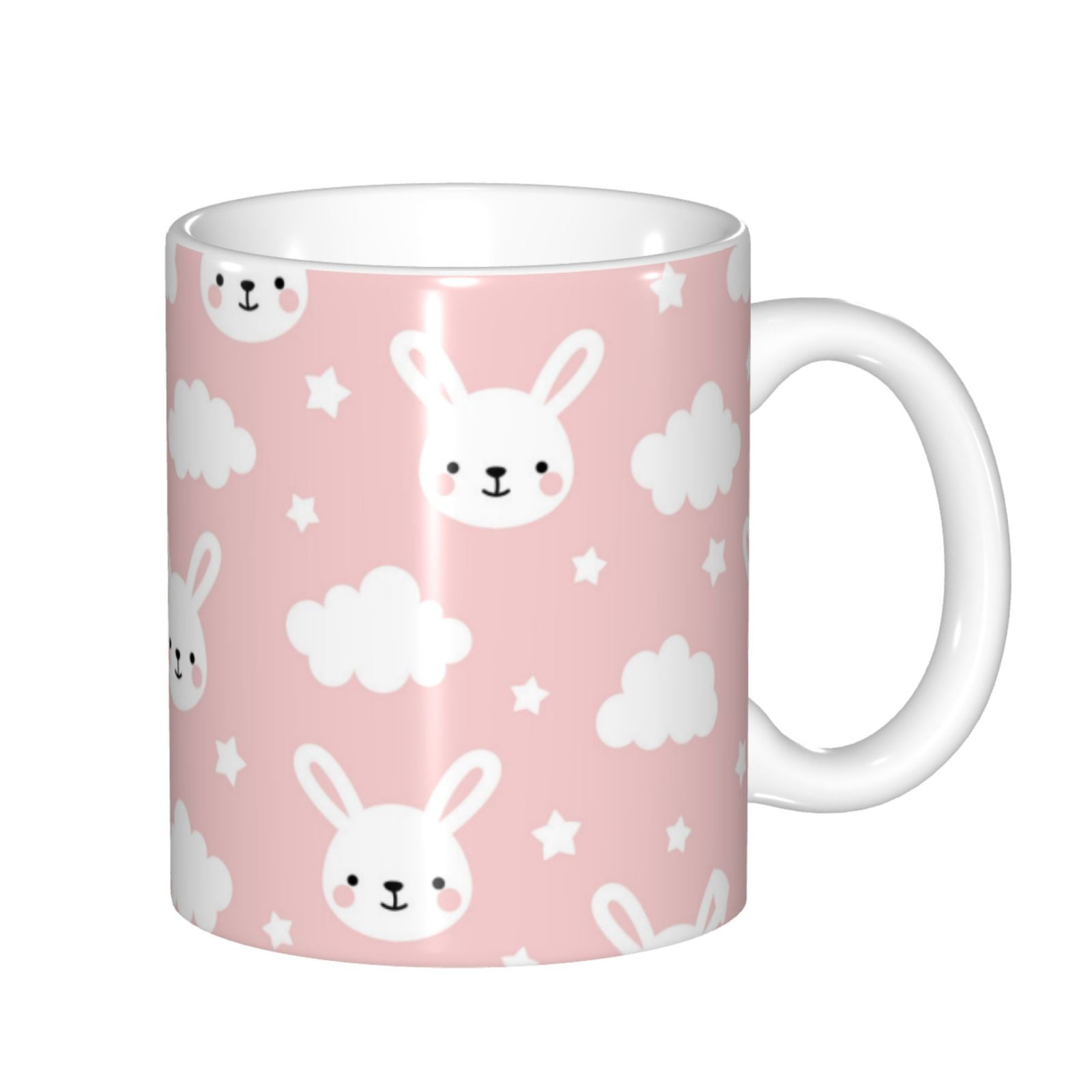 Yiaed Rabbit And Cloud Print Ceramics Coffee,Large Handle Design,Extra ...