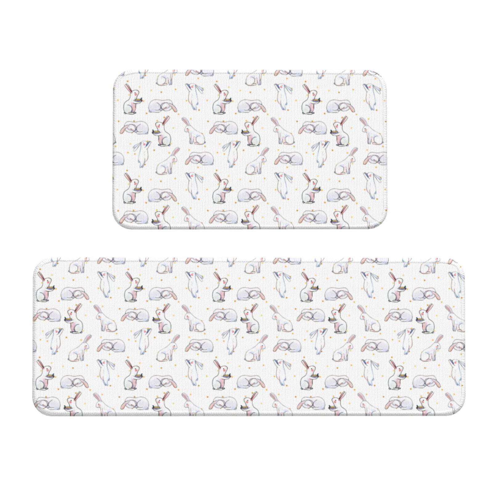 Yiaed Rabbit Eating Kitchen Rugs Sets of 2 Kitchen Mats Cushioned Anti ...