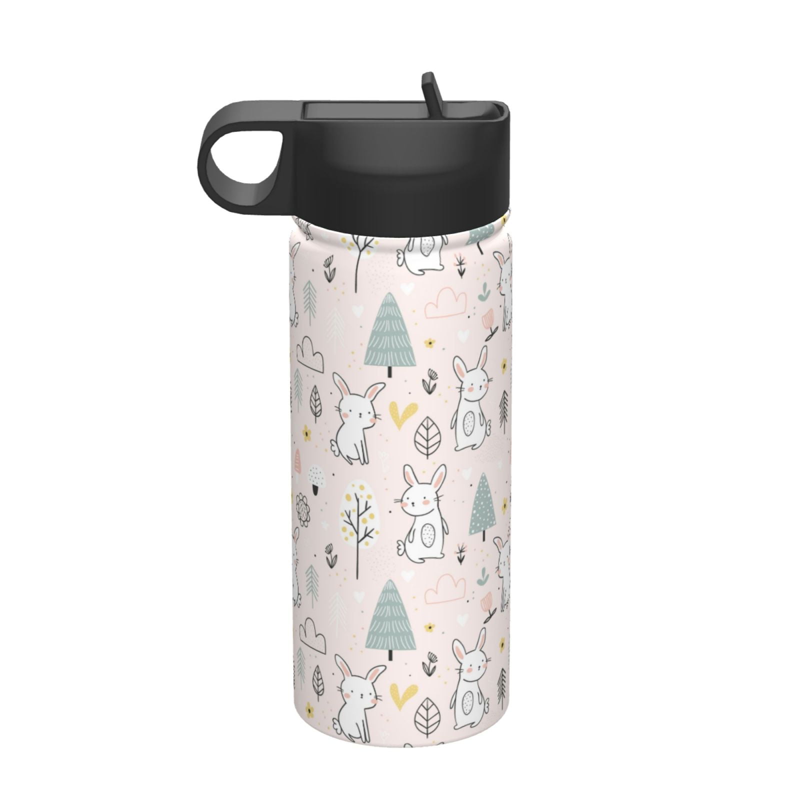 Yiaed Rabbit Forest Print Water Bottle with Straw Lid, Stainless Steel ...