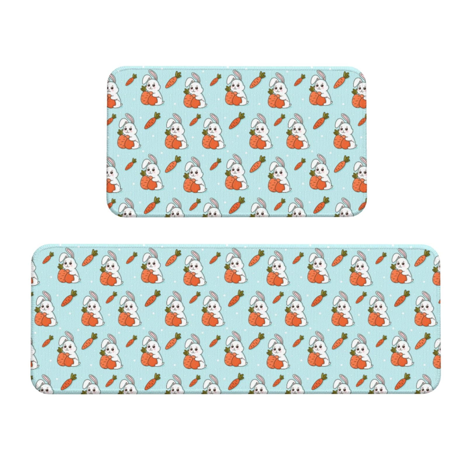 Yiaed Rabbit Is Eating Carrots Kitchen Rugs Sets of 2 Kitchen Mats ...
