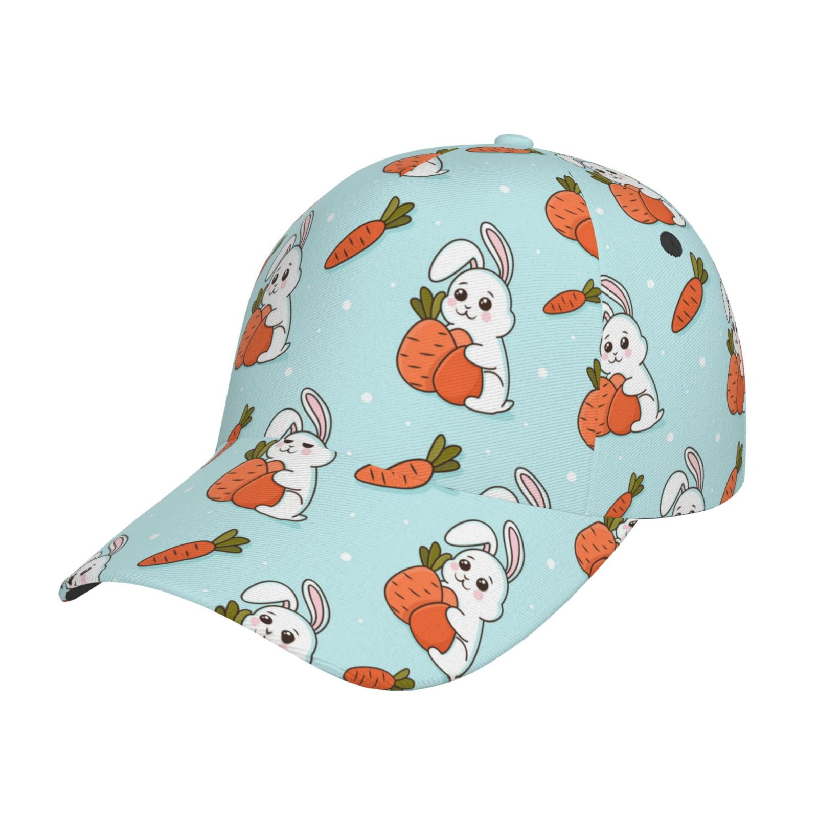 Yiaed Rabbit Is Eating Carrots Print Cap Adjustable Size for Running ...