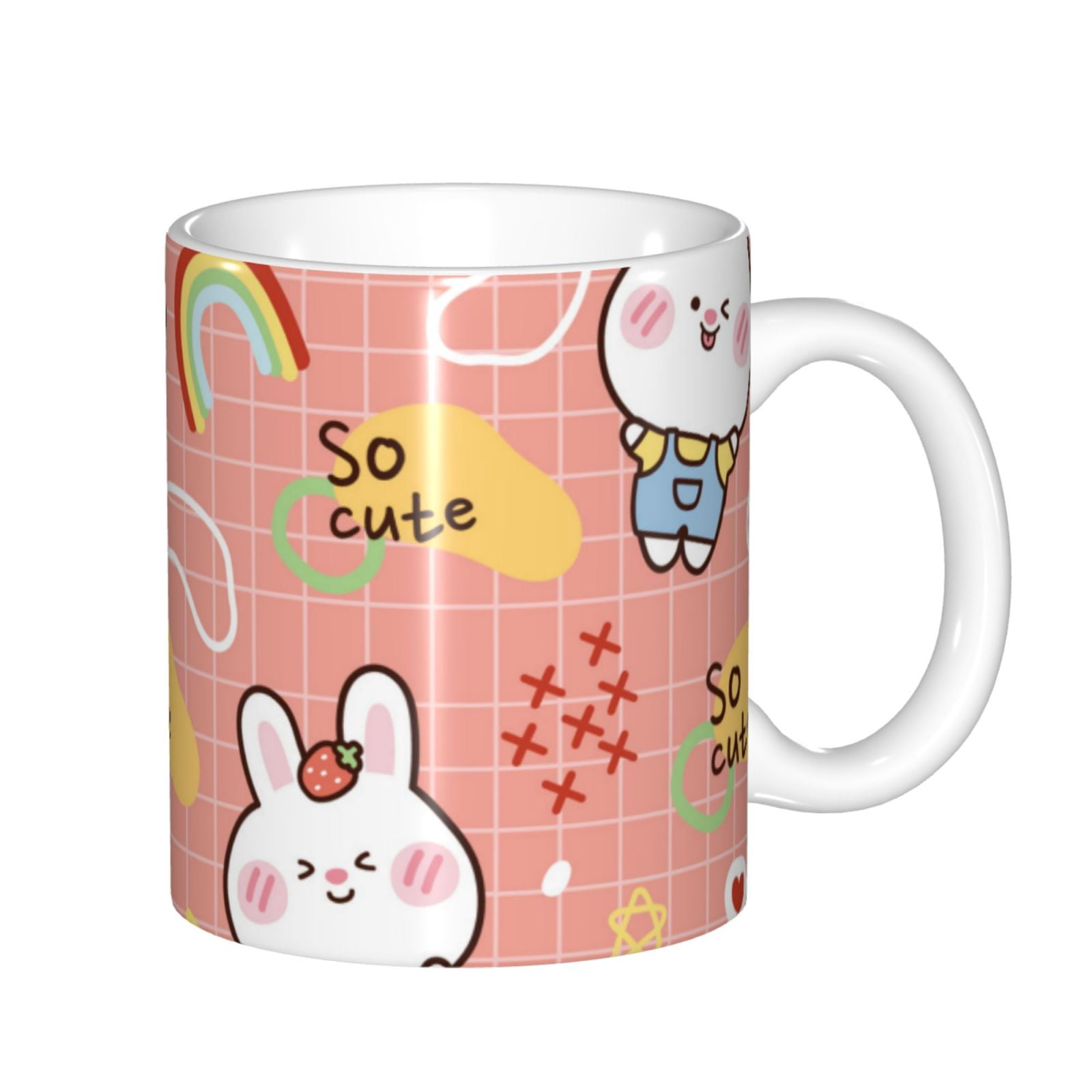 Yiaed Rabbit So Cute Print Ceramics Coffee,Large Handle Design,Extra ...
