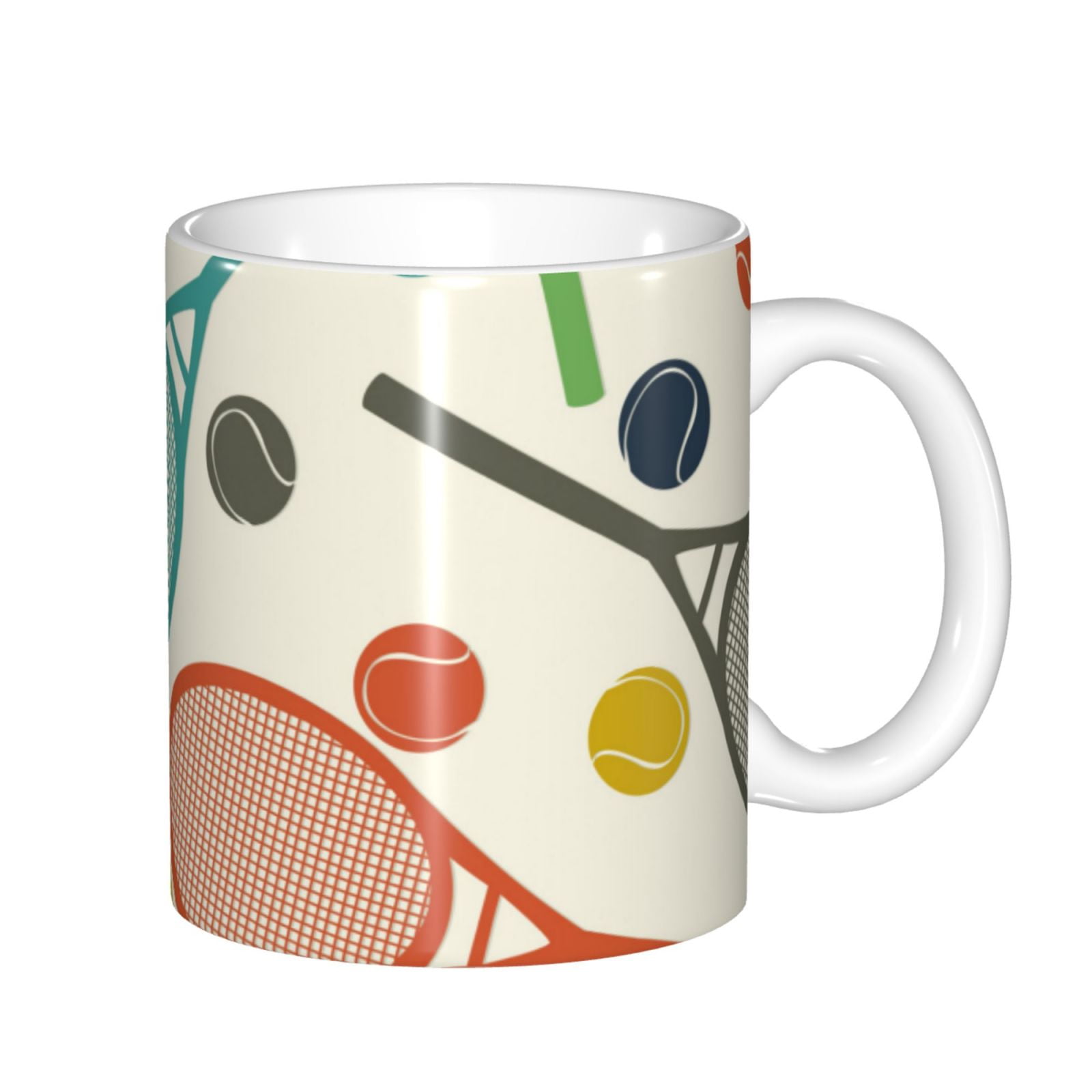 Yiaed Racket and Tennis Ball Print Ceramics Coffee,Large Handle Design ...