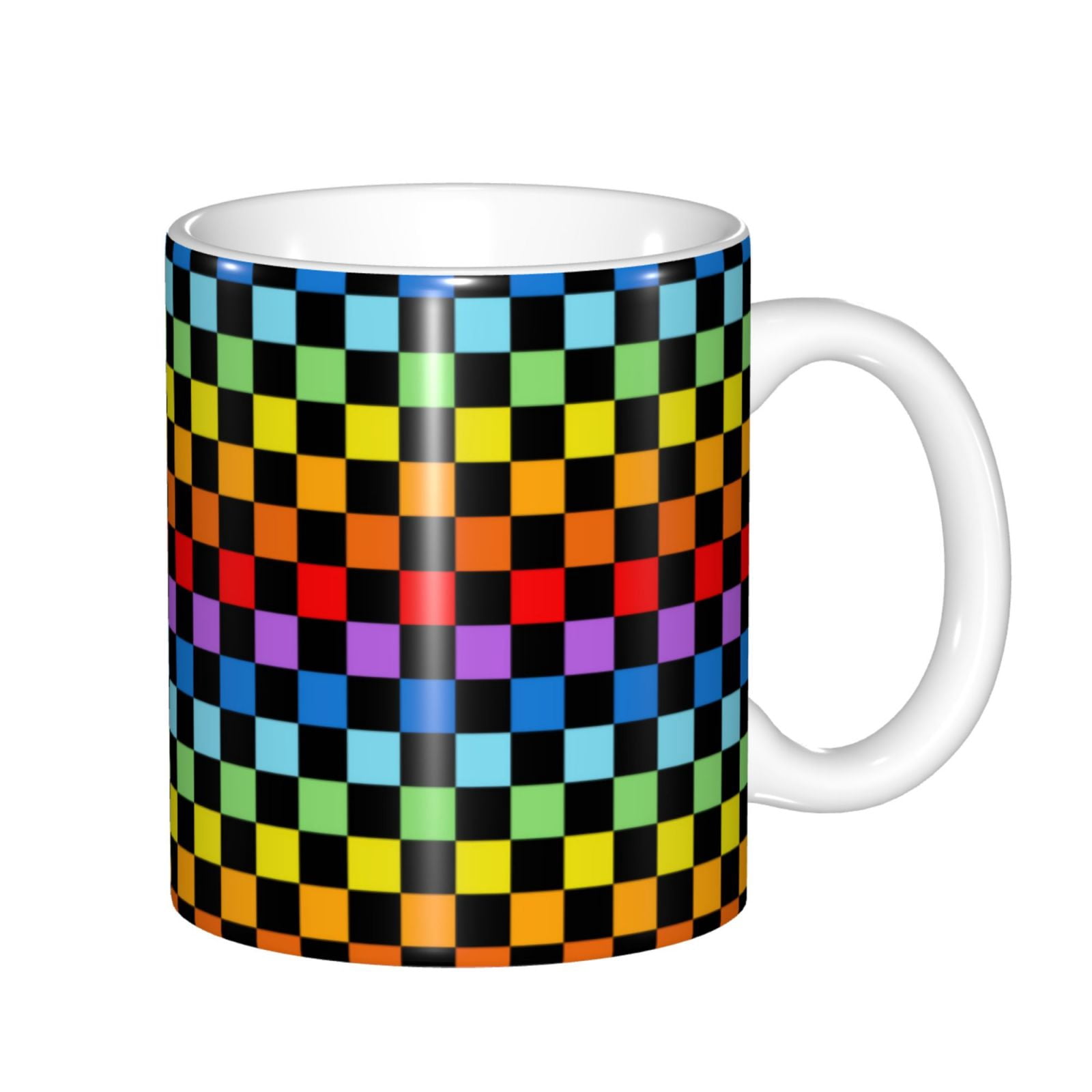 Yiaed Rainbow Chequerboard Print Ceramics Coffee,Large Handle Design ...