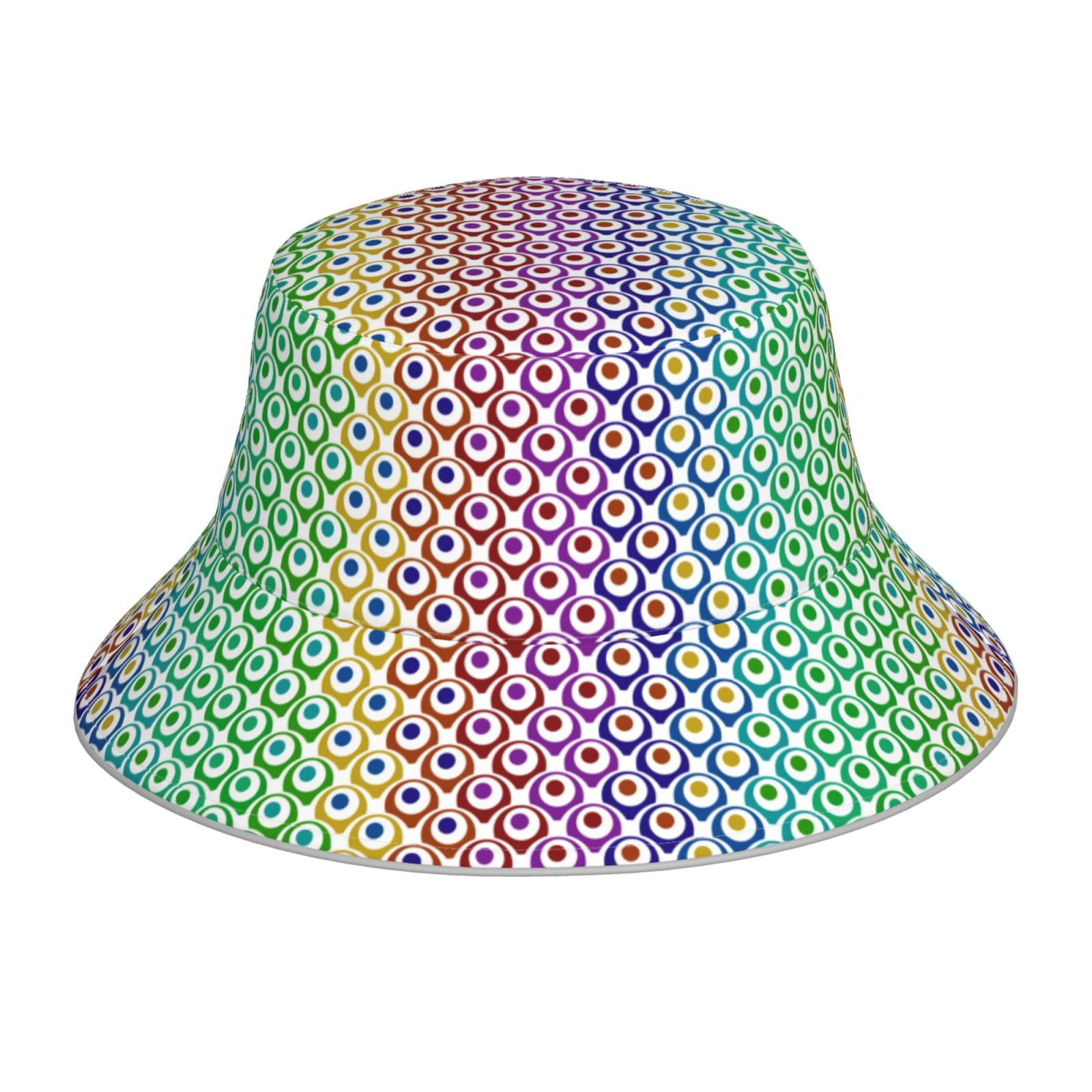 Yiaed Rainbow Peacock Feathers Print Reflective Stripe Bucket Hat ...
