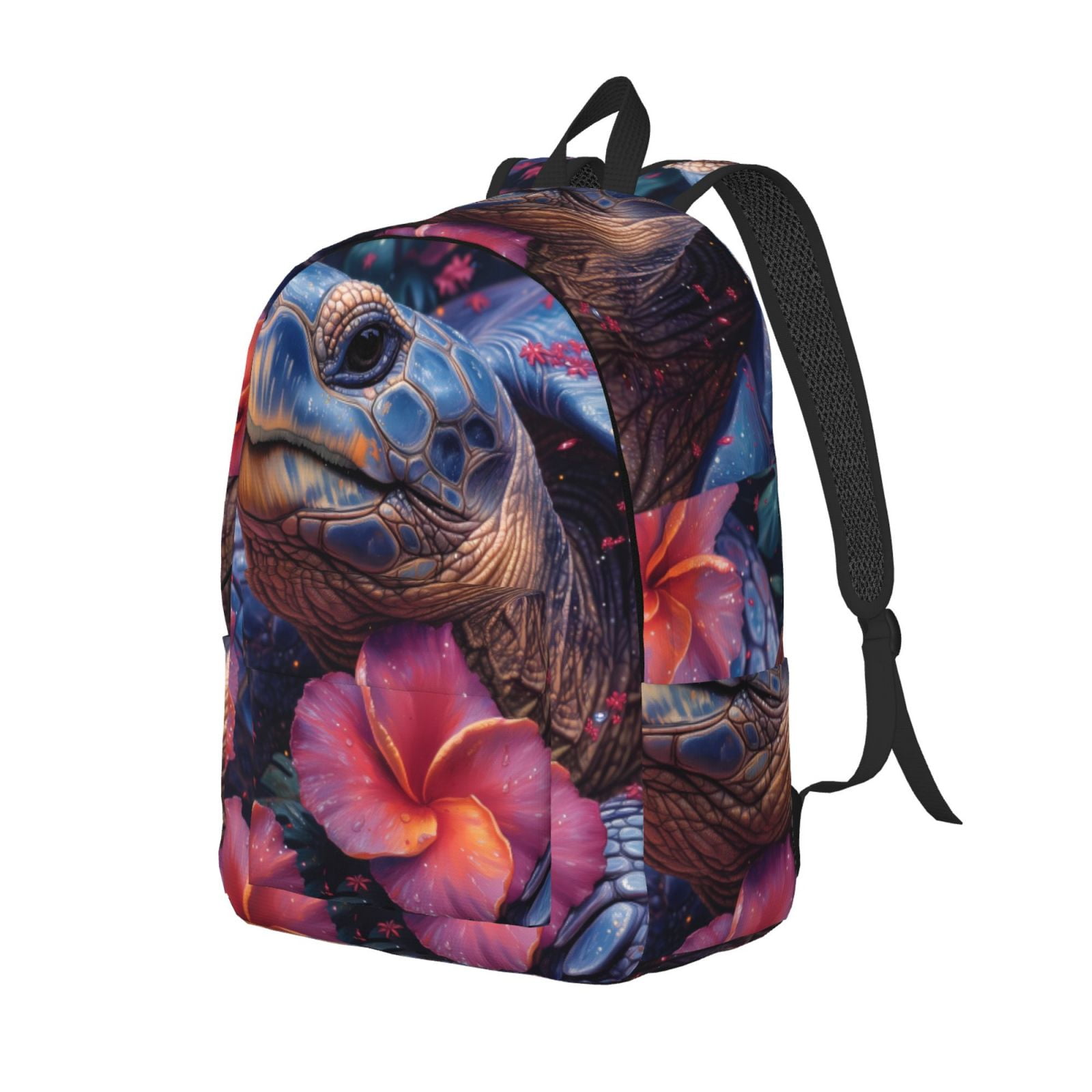 Yiaed Realistic Flower Turtle Print Print Laptop Backpack Travel Canvas ...