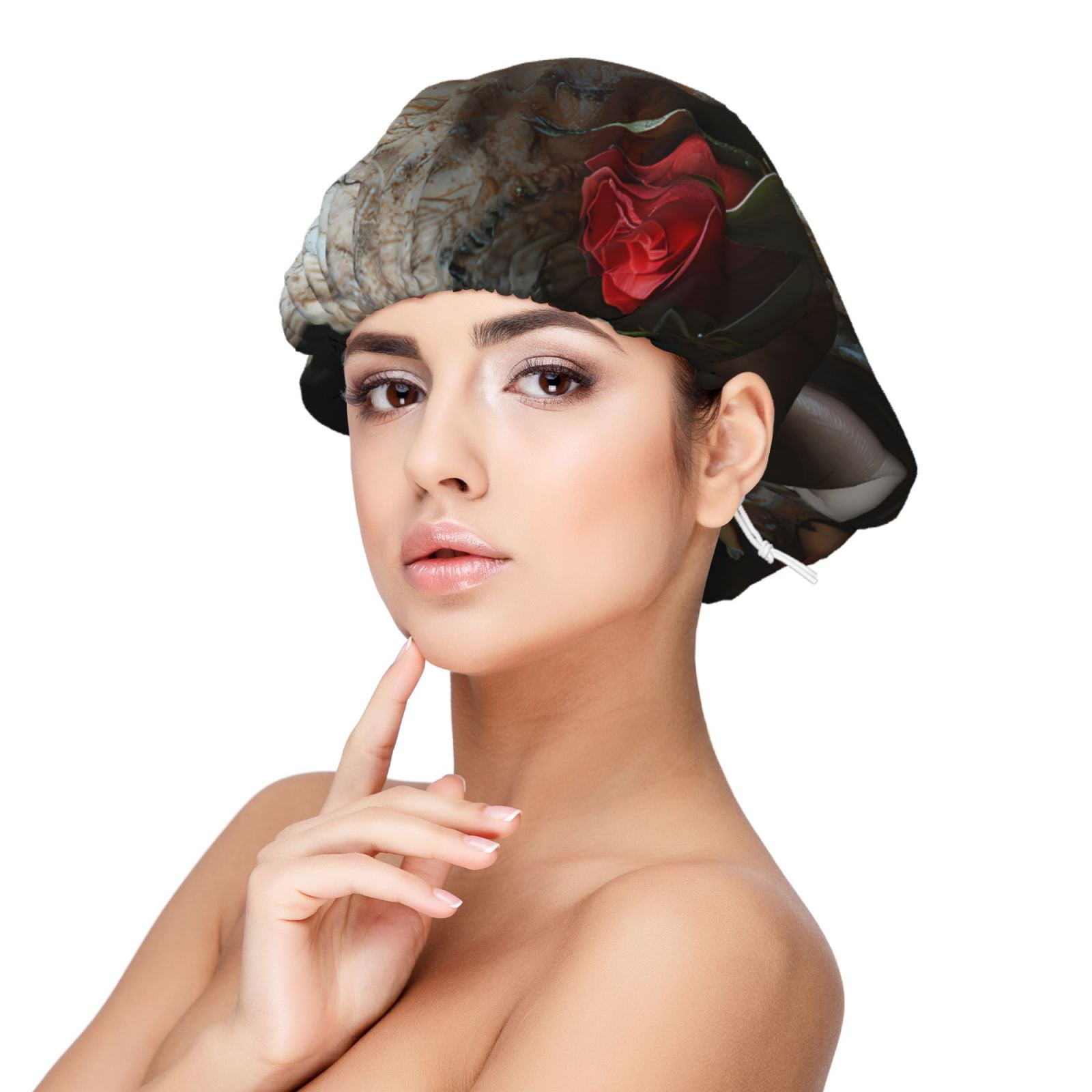 Yiaed Realistic Rose Skull Print Satin Bonnet Silk Bonnet Hair Bonnet ...