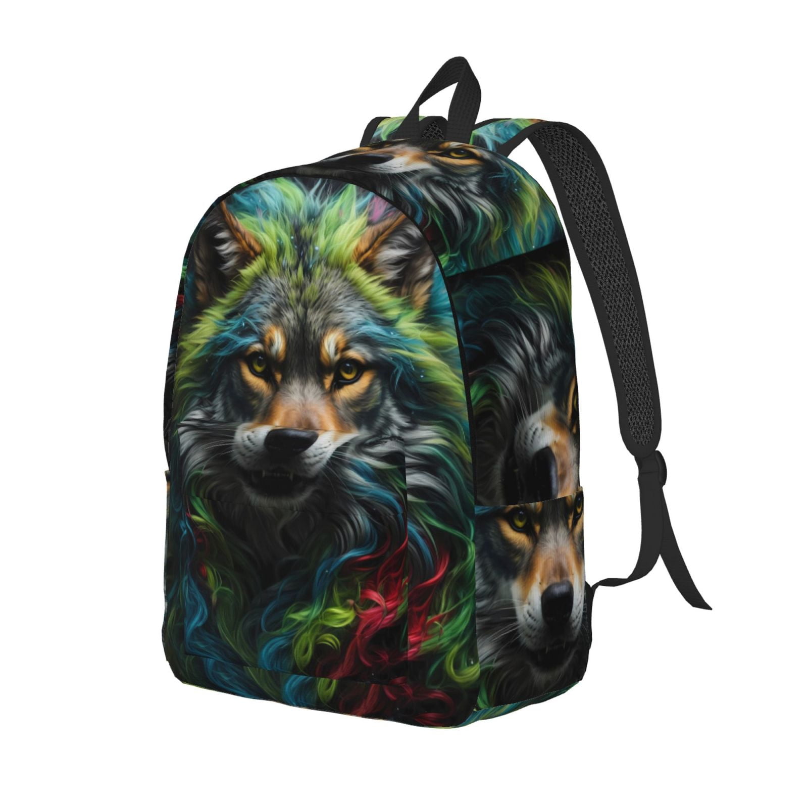 Yiaed Realistic Style Colorful Wolf Print Print Laptop Backpack Travel Canvas Backpack Vintage ...
