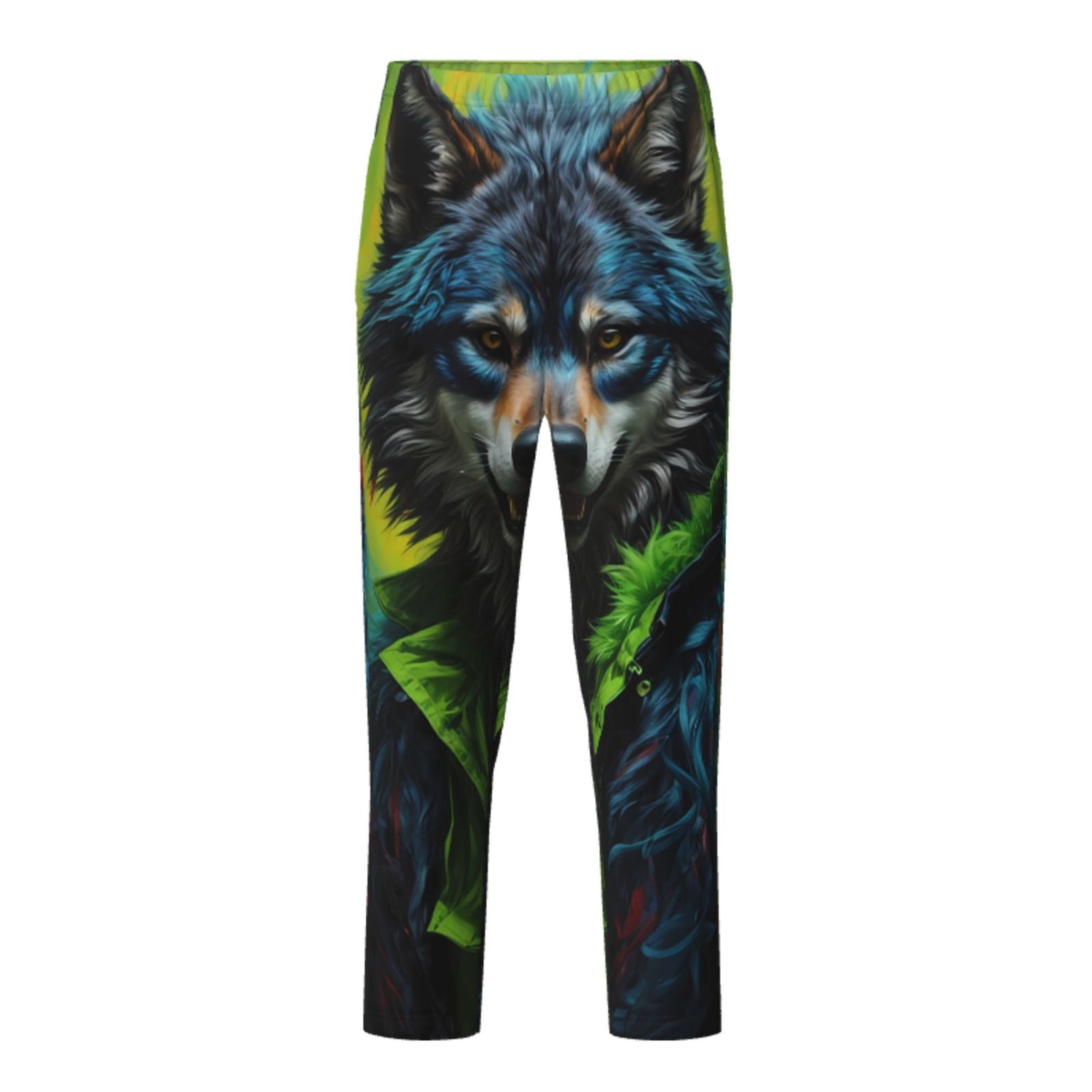 Yiaed Realistic Style Wolf Warrior Print Teenagers' Lounge Pants, Loose PJ Bottoms, Long Pajama ...