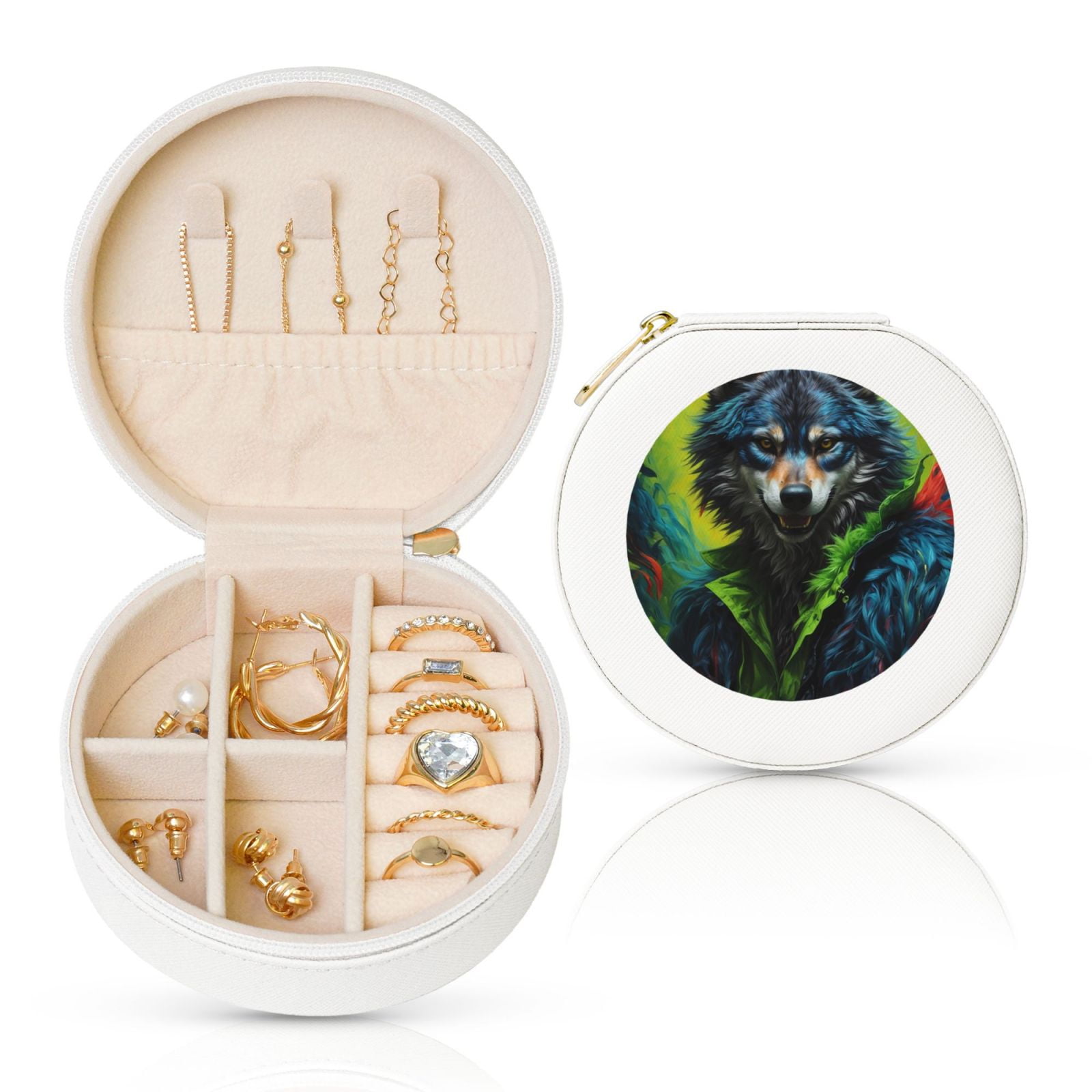 Yiaed Realistic Style Wolf Warrior Print Travel Jewelry Case Bridesmaid ...