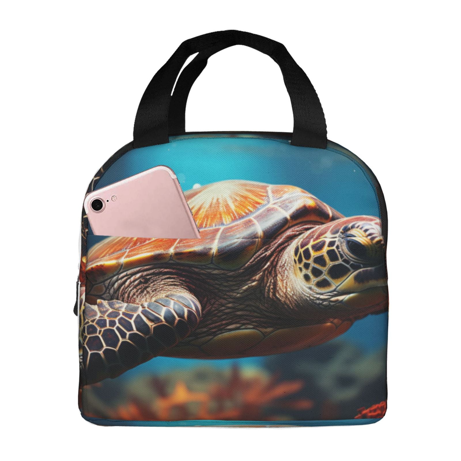 Yiaed Realistic Turtle Print Insulated Lunch Bag Reusable Cute Tote ...