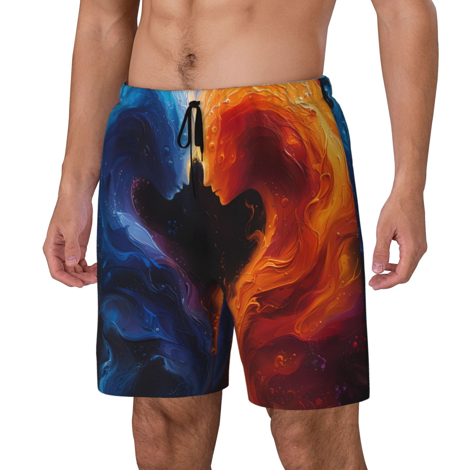 Yiaed Red And Blue Abstract Print Mens Swim Trunks Bathing Suit ...