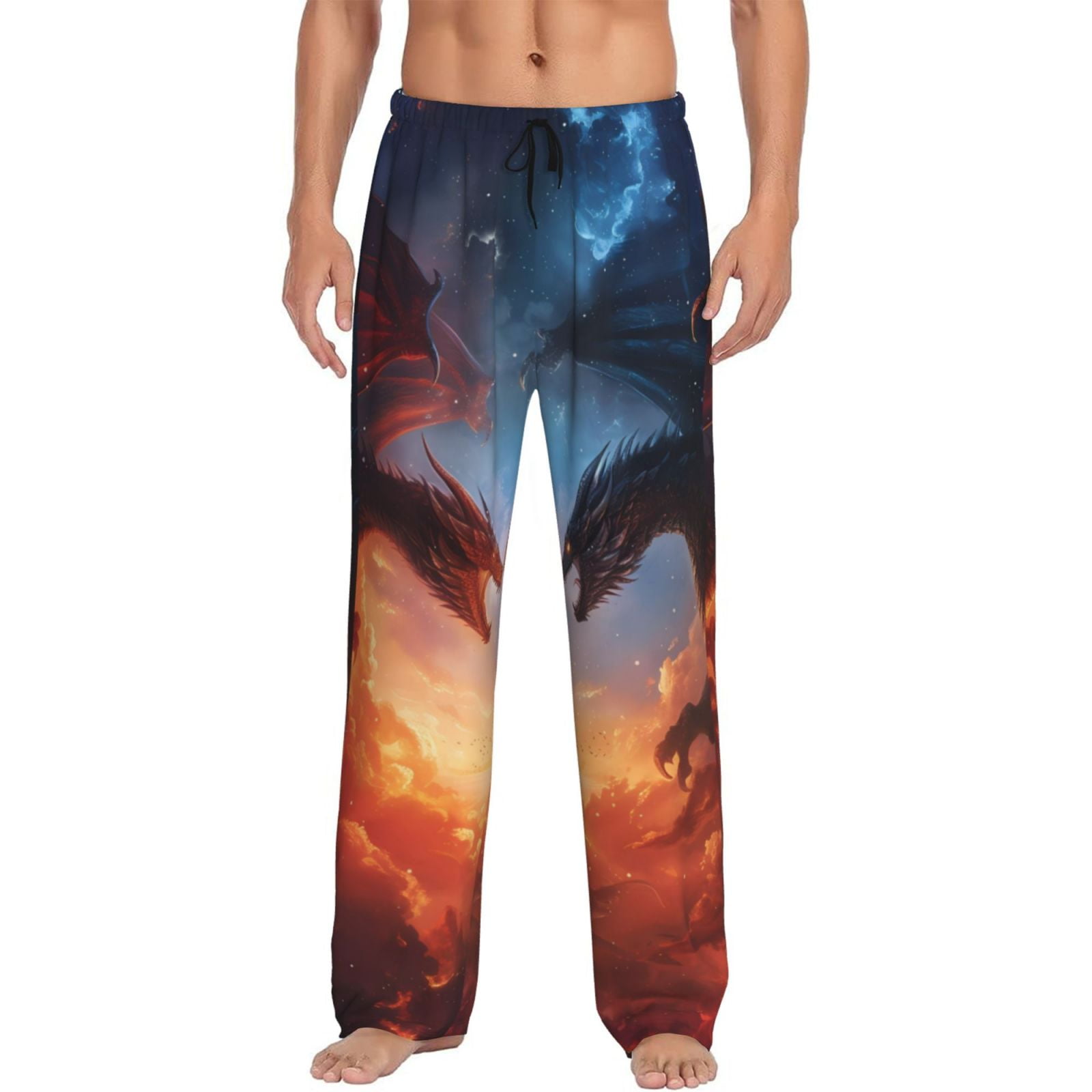 Yiaed Red And Blue Fire Cloud Dragon Print Men's Lounge Pants, Loose PJ ...